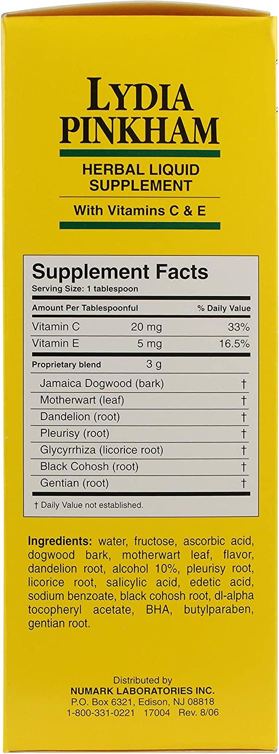 Lydia Pinkham Liquid Herbal Supplement - Menstruation & Menopause ...