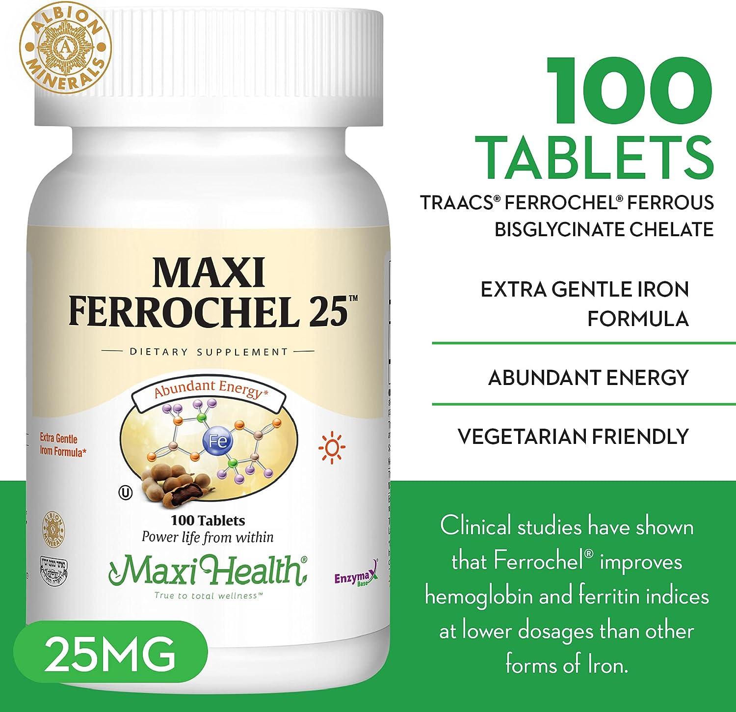 Maxi Health Gentle Iron Supplement - Ferrochel 25 MG for Anemia & Red ...