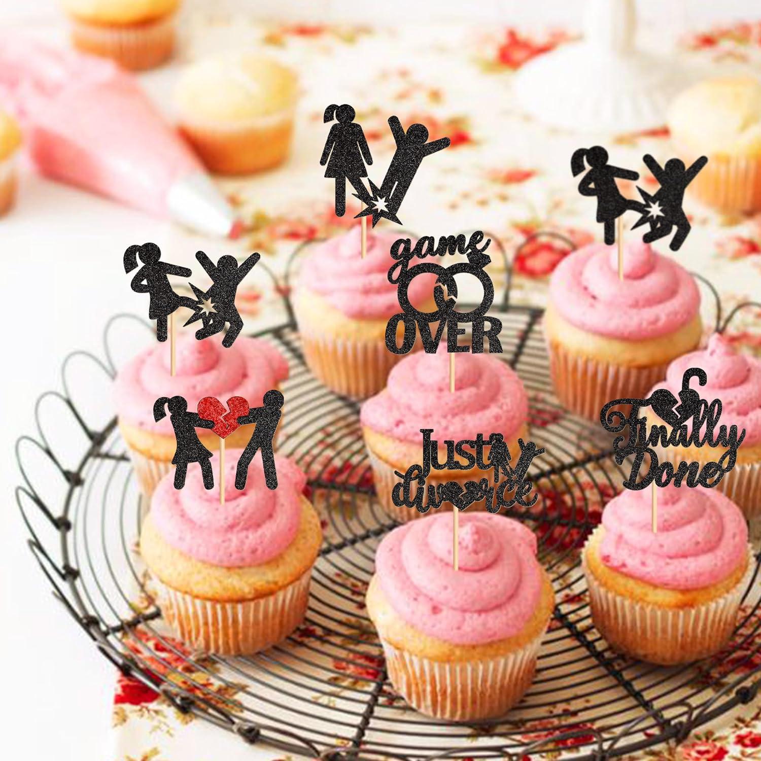 Ercadio 24 Pack Divorce Cupcake Toppers Black Glitter Finally Done Just ...