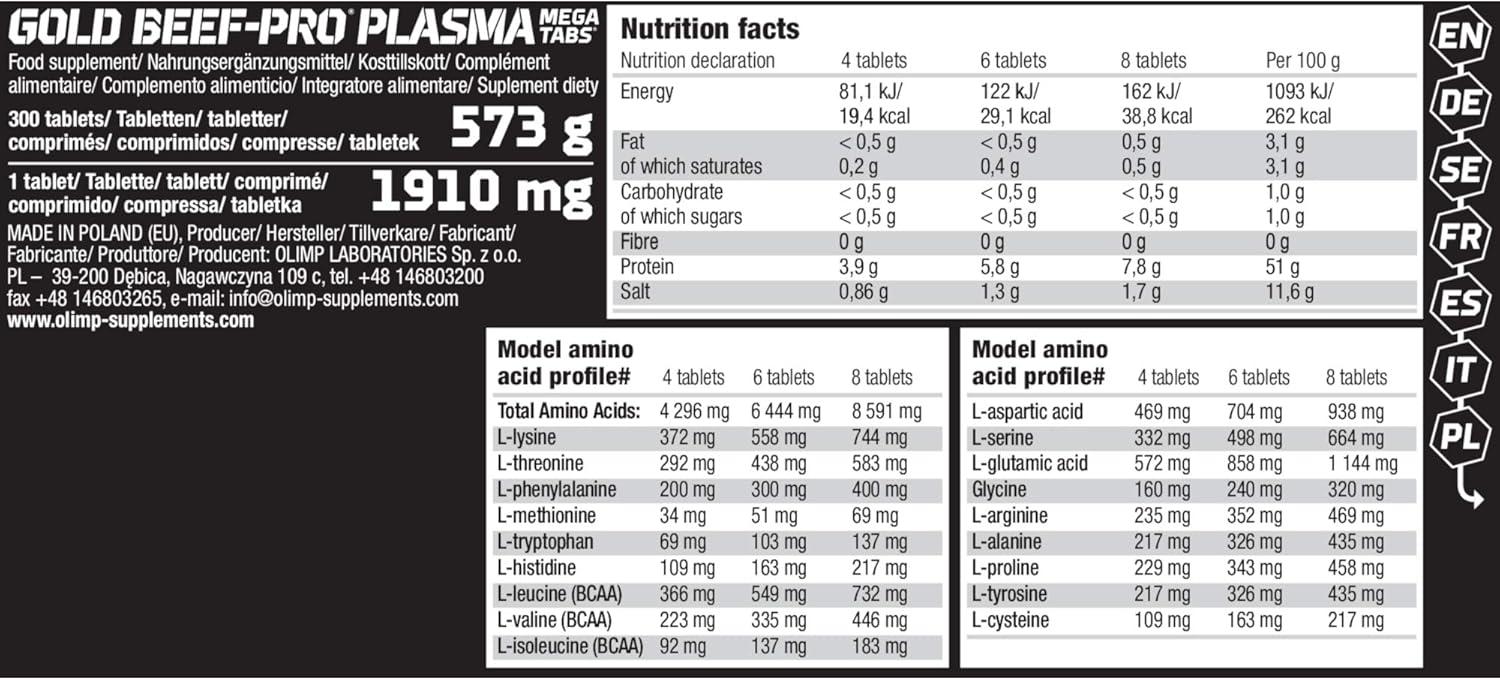Olimp Gold Beef Pro Plasma - 300 Tablets | Premium Protein Supplement ...