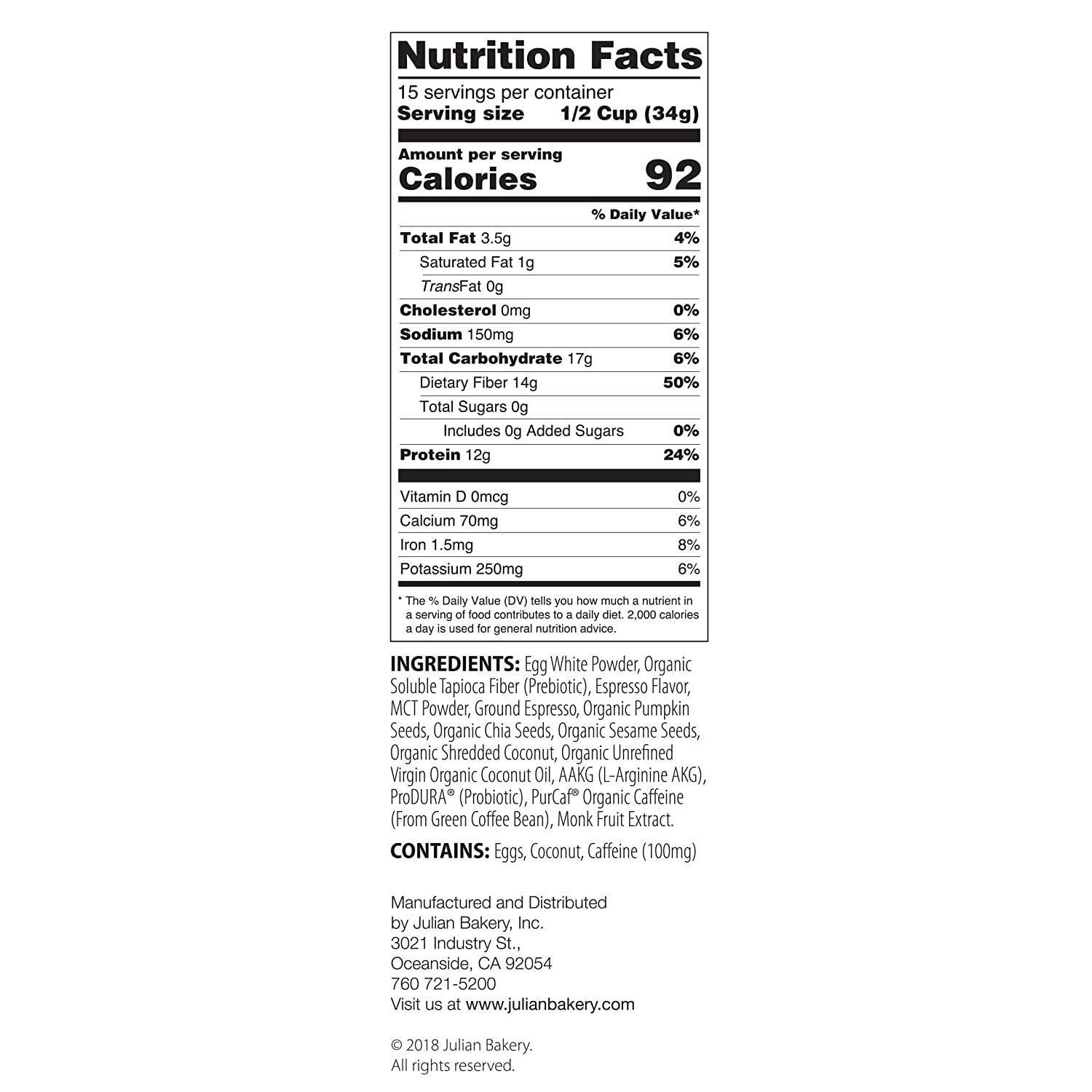 Julian Bakery Pro Granola Espresso Cluster 17.9 oz - Healthy, High ...