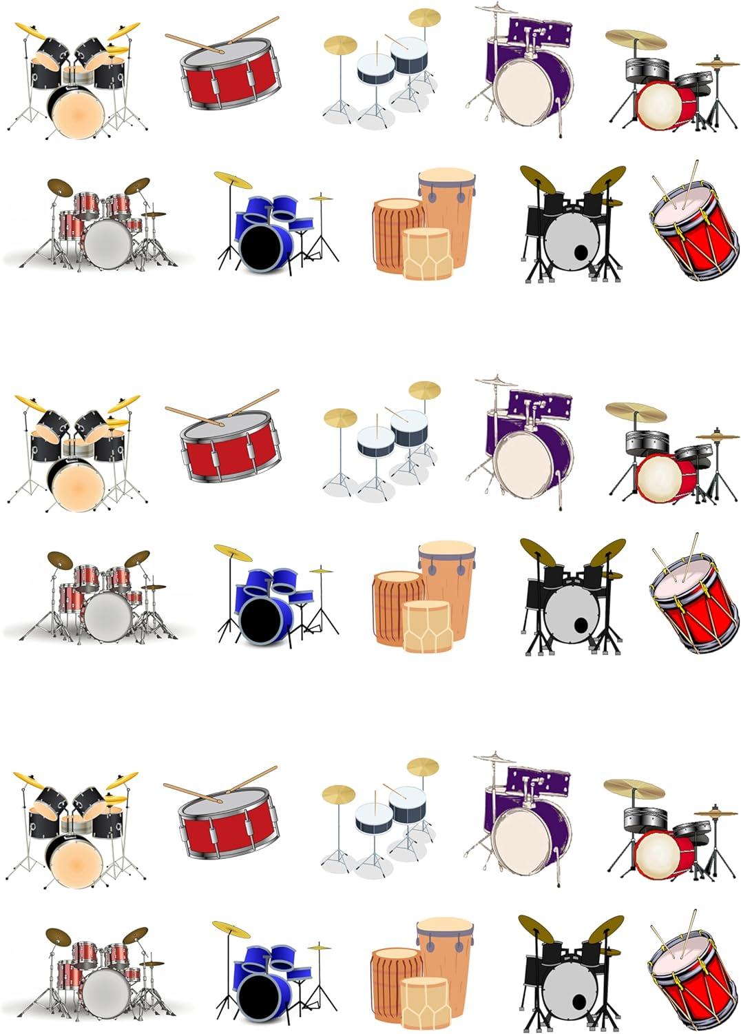 30 Stand Up Drums Musical Instrument Themed Edible Wafer Paper Cake ...