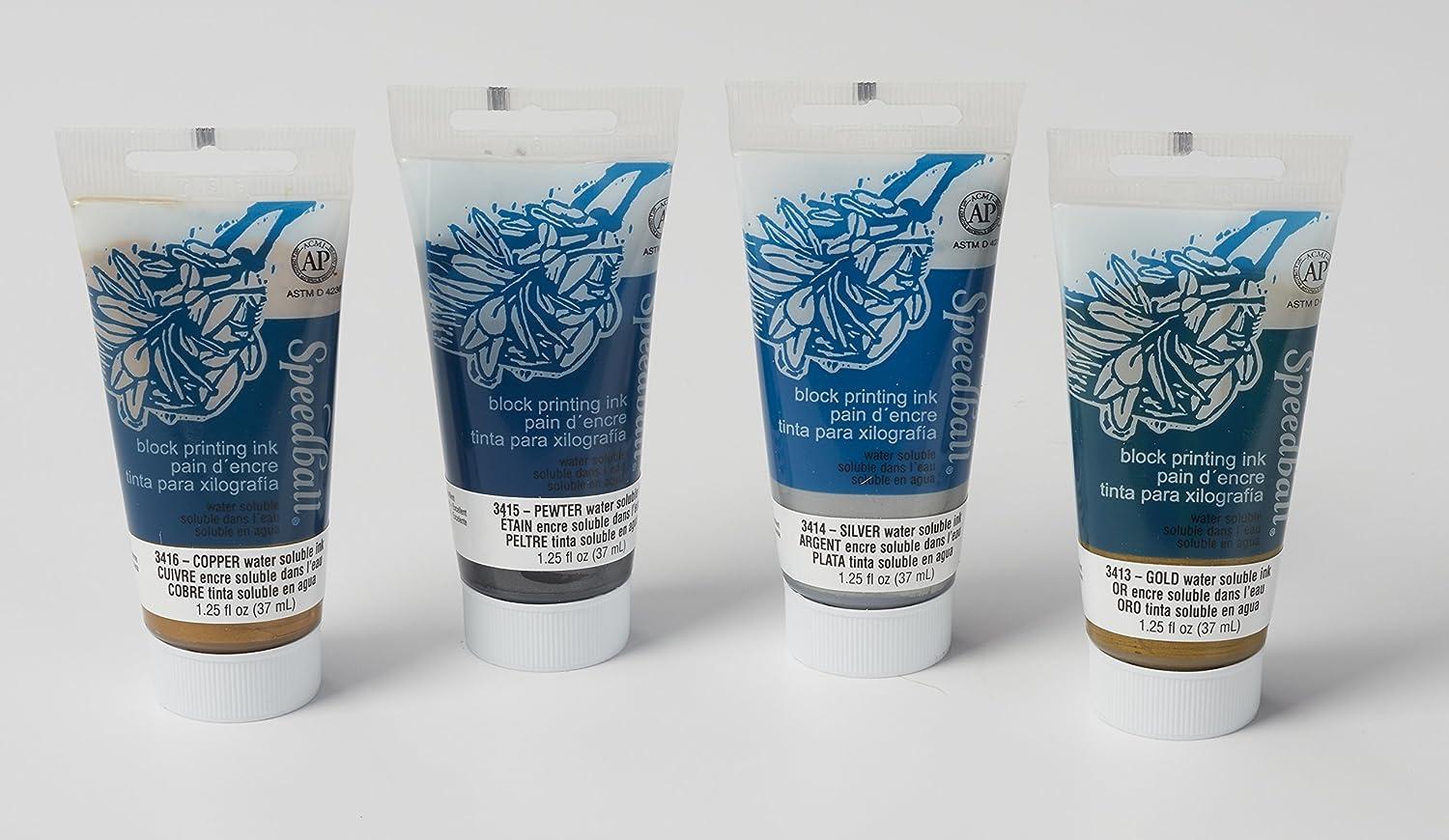 Speedball Metallic Block Printing Ink Set - 4 Iridescent Colors, Satiny ...