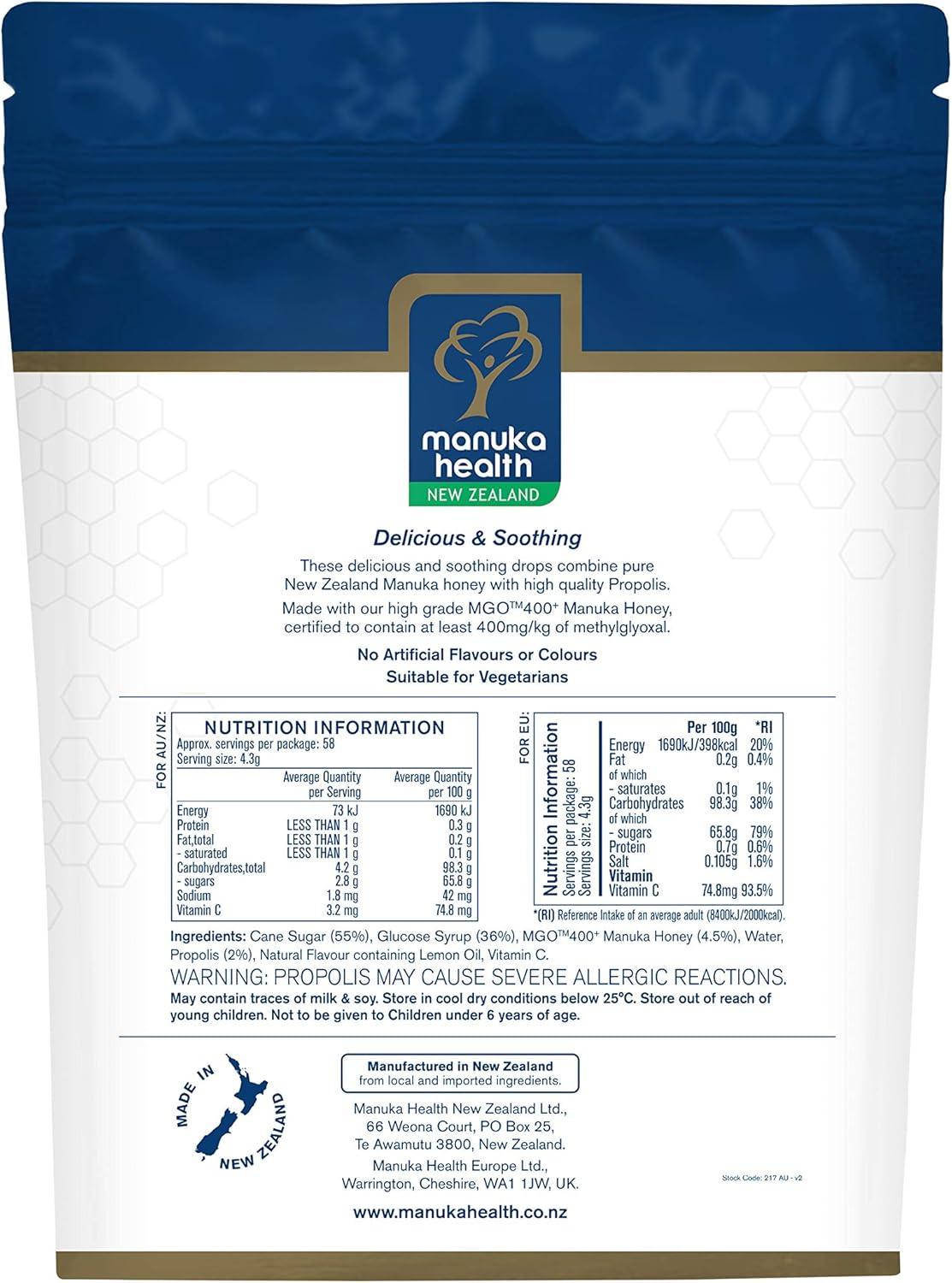 Manuka Health Manuka Honey Drops Propolis Pouch 55 Lozenges 250g | Buy ...