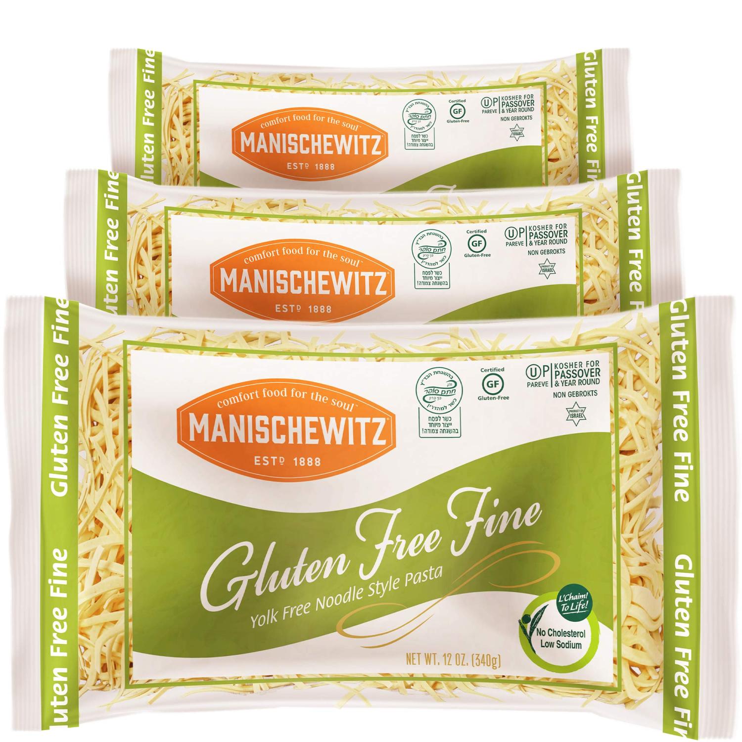 Manischewitz Gluten Free Fine Noodles 12oz (3 Pack) - Yolk Free, Low ...