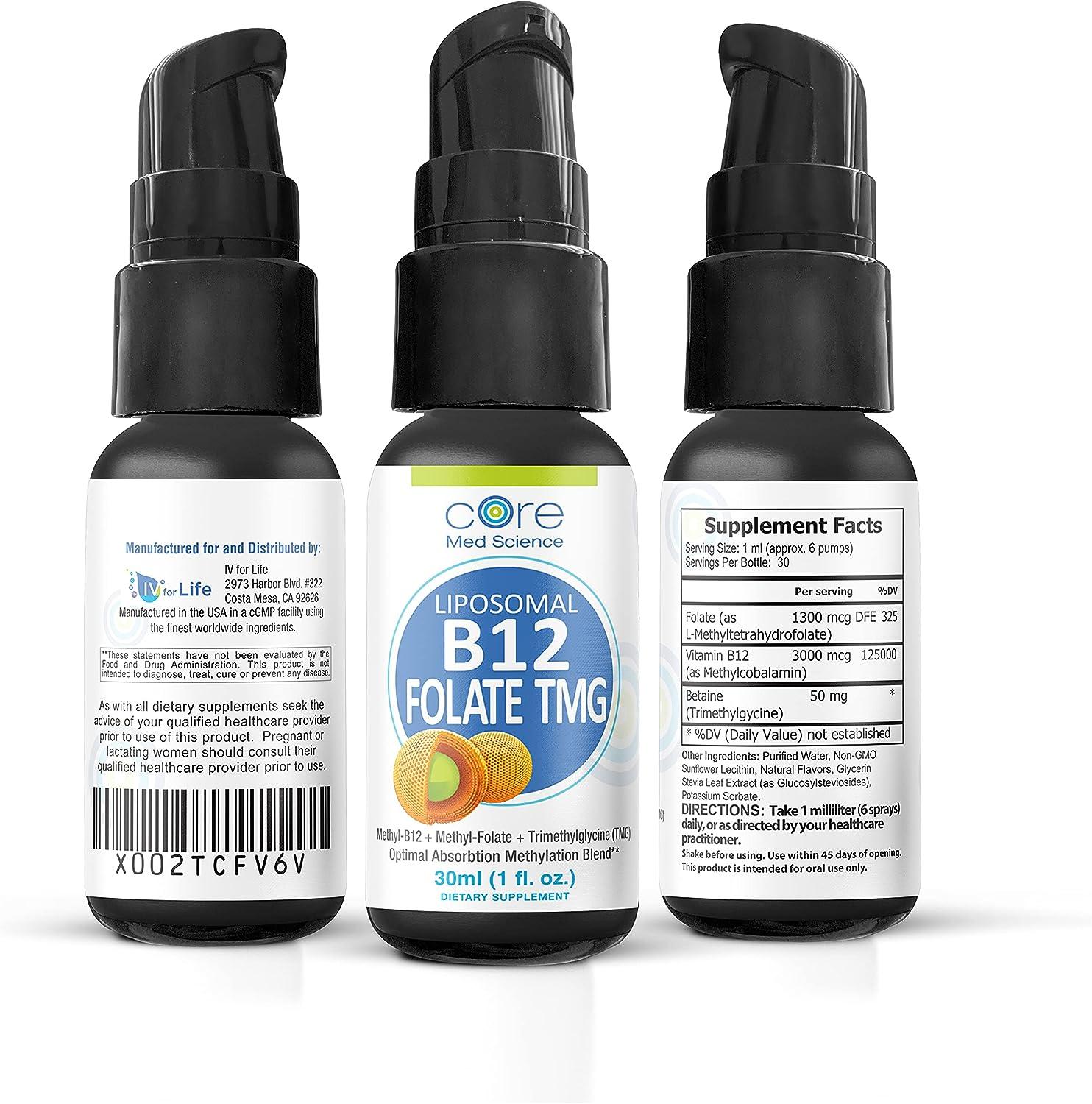 IV for Life Liposomal B-12 Folate TMG - Liquid Spray with 3000mcg B-12 ...