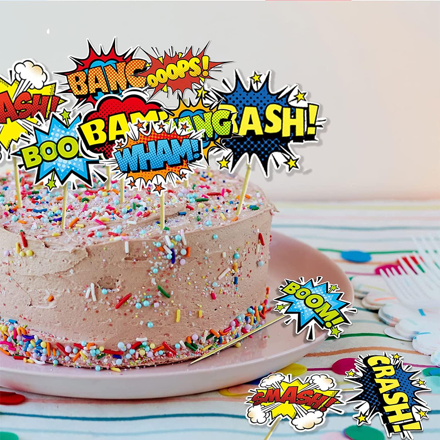 SuperHero Boom Cupcake Toppers - 48 Pack, Kids Birthday Party ...
