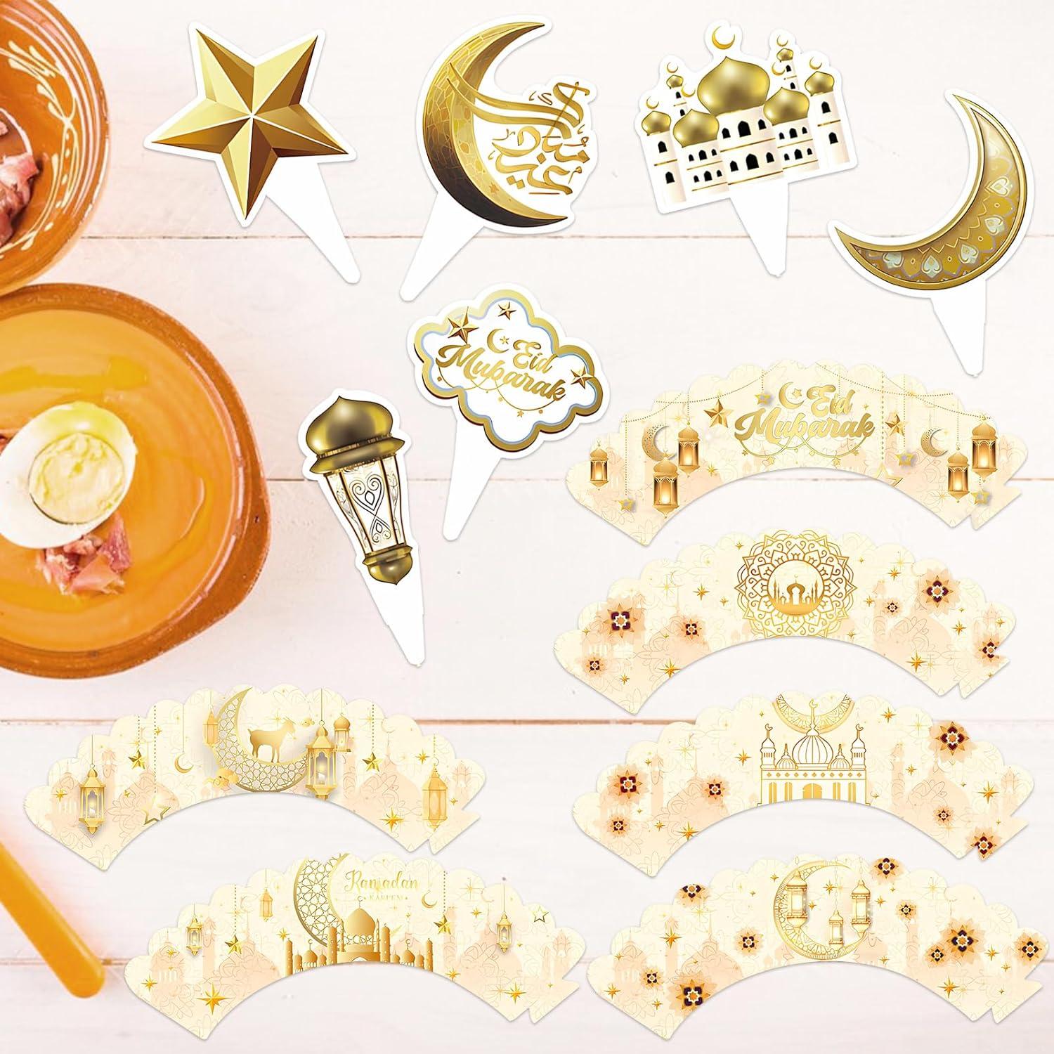 Lets Joy Pack of 12 Eid Mubarak Toppers 12 Pieces Ramadan Cake ...