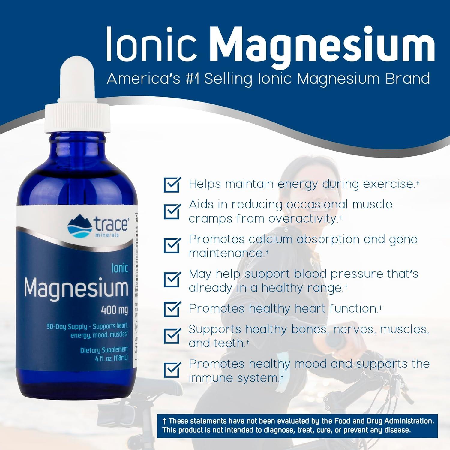 Trace Minerals Liquid Ionic Magnesium 400mg - 4 fl oz (Pack of 2 ...