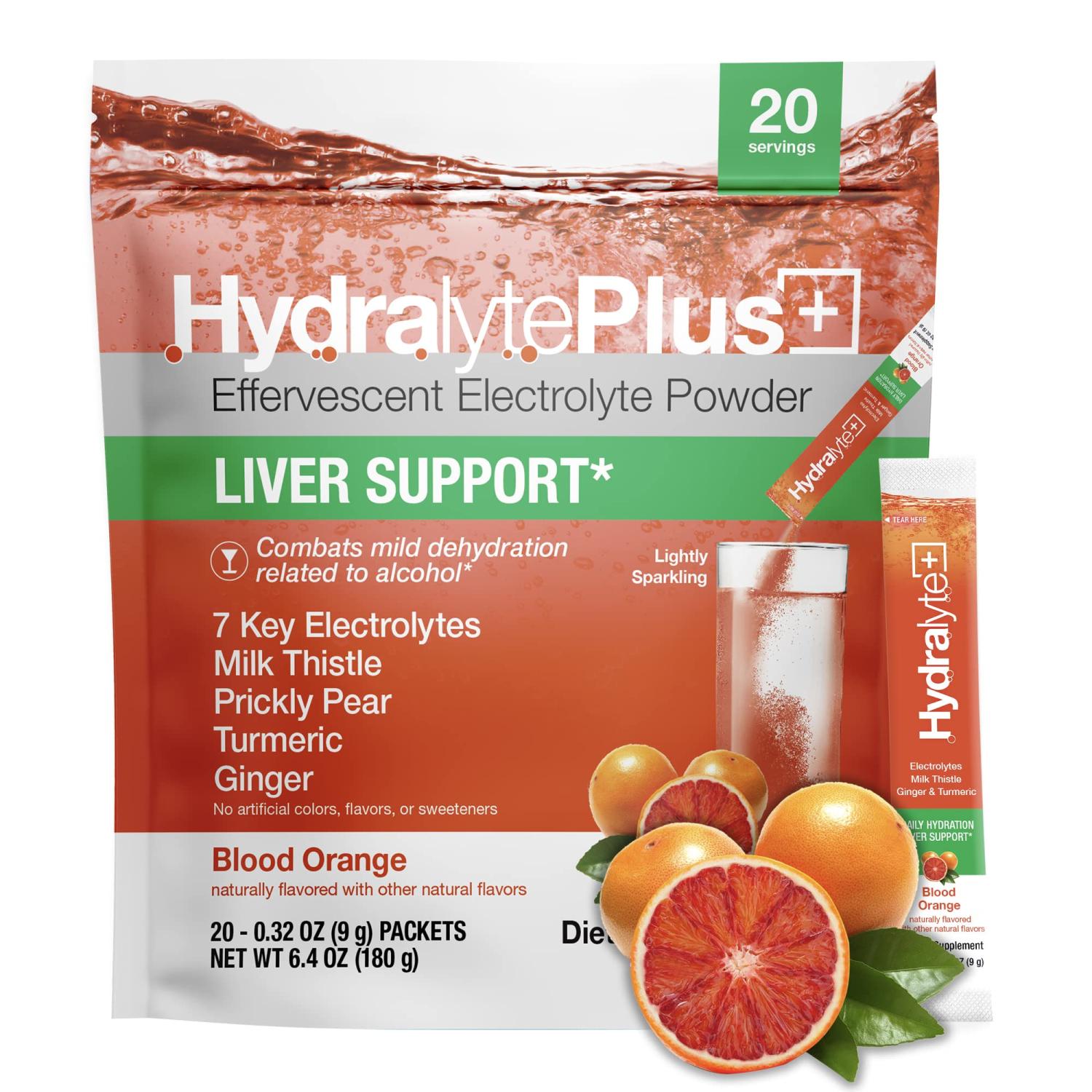 Hydralyte Liver Support - Blood Orange Electrolyte Powder Packets for ...