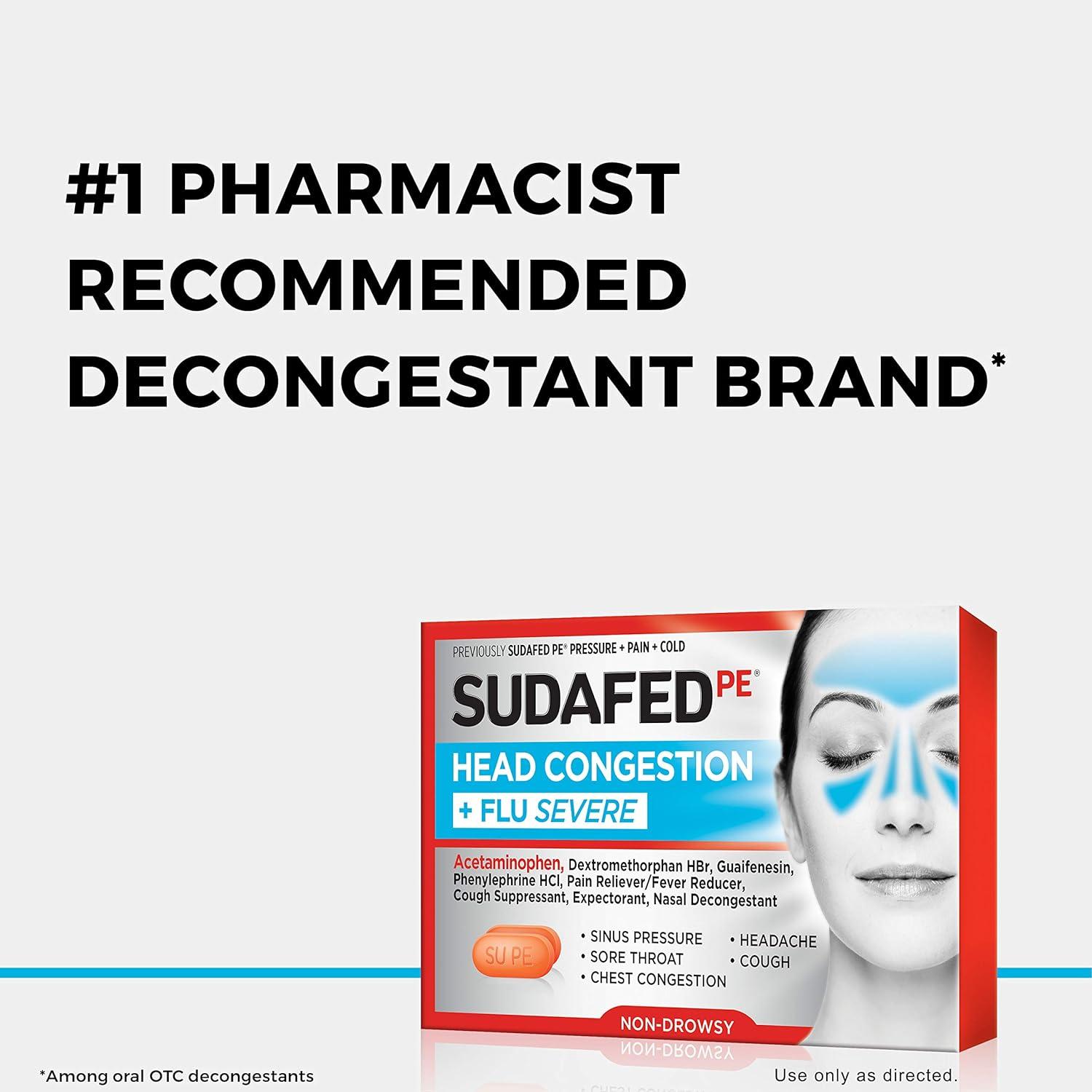 Sudafed PE Head Congestion + Flu Severe Decongestant Tablets 24 ct ...