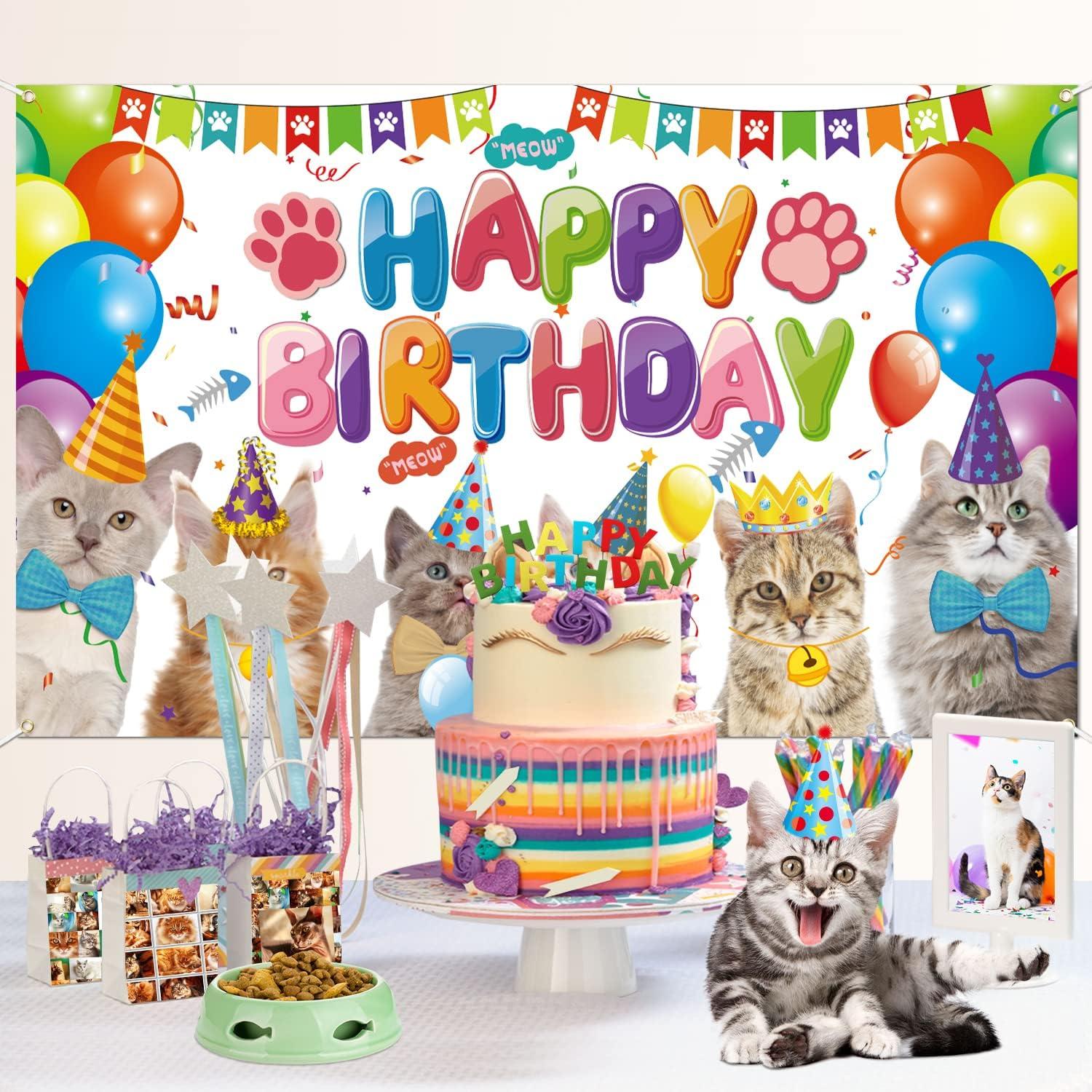 Cat Happy Birthday Backdrop Cat Birthday Party Decorations Kitten ...