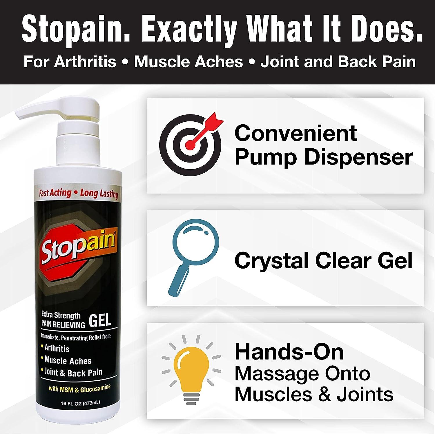 Stopain 16oz Pain Relief Gel - USA Made Max Strength Fast Acting with ...
