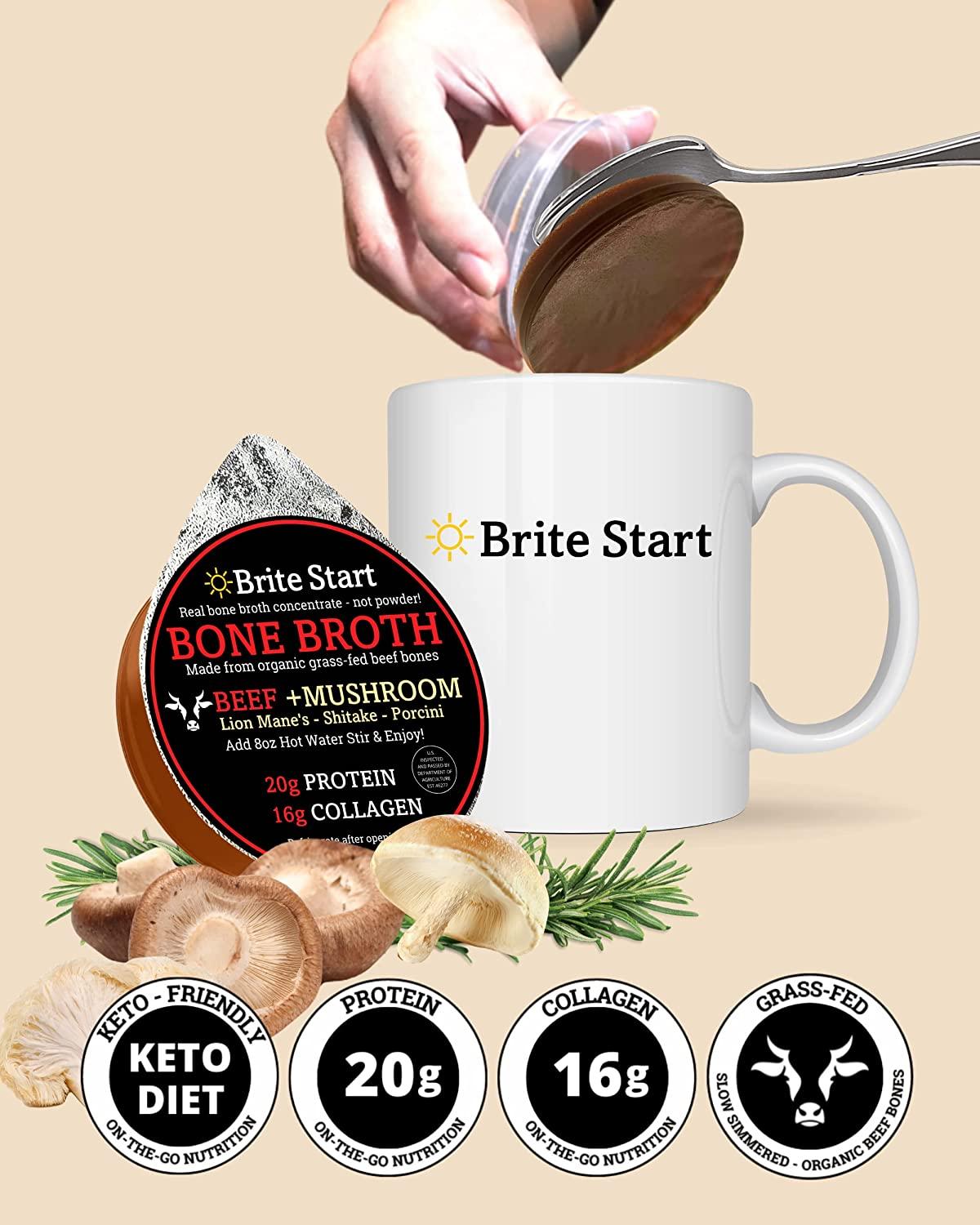 Brite Start Bone Broth Variety Pack - 4 Single Serve Packets - 16g Collagen, 20g Paleo Protein ...