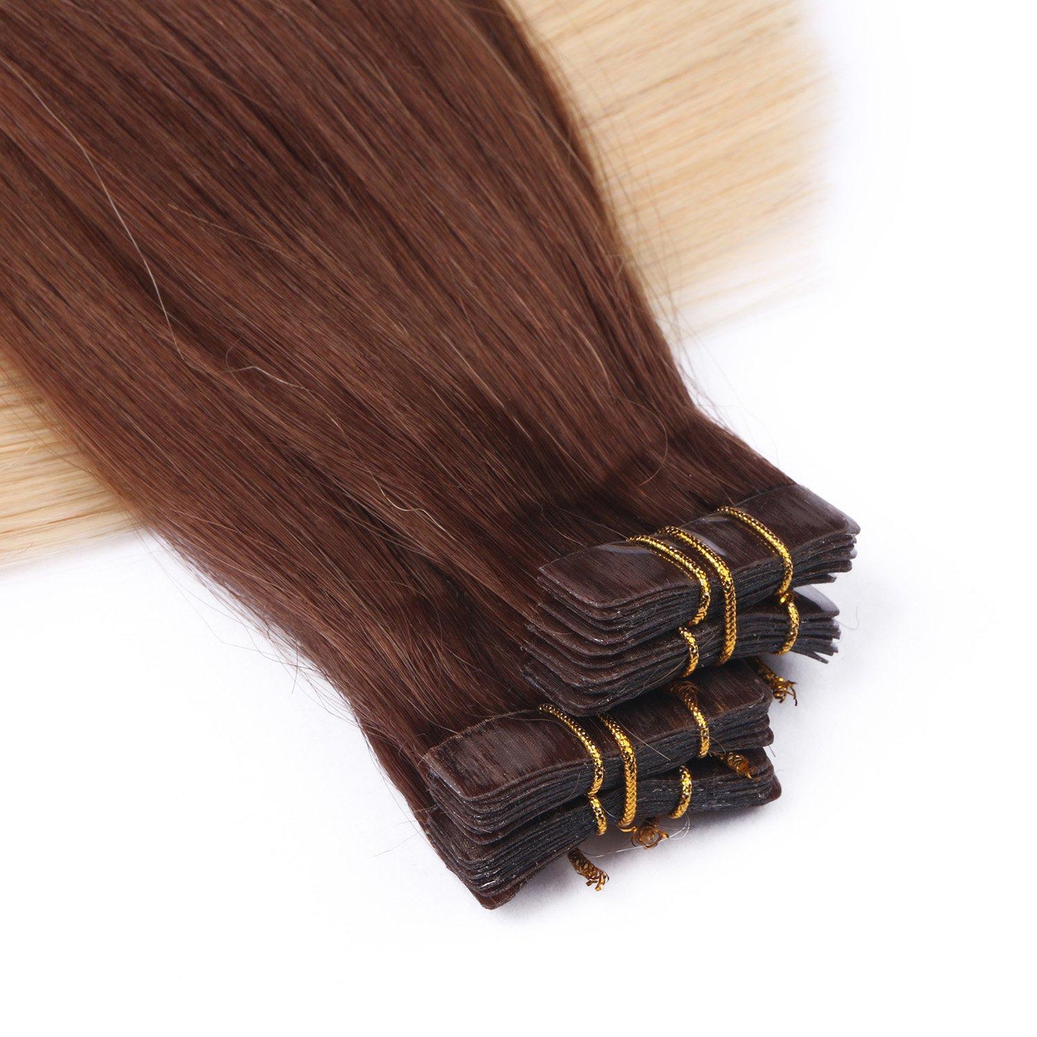 Tape In Hair Extensions #4/60 Ombre - 40cm - 100% Remy Real Hair - 40 ...
