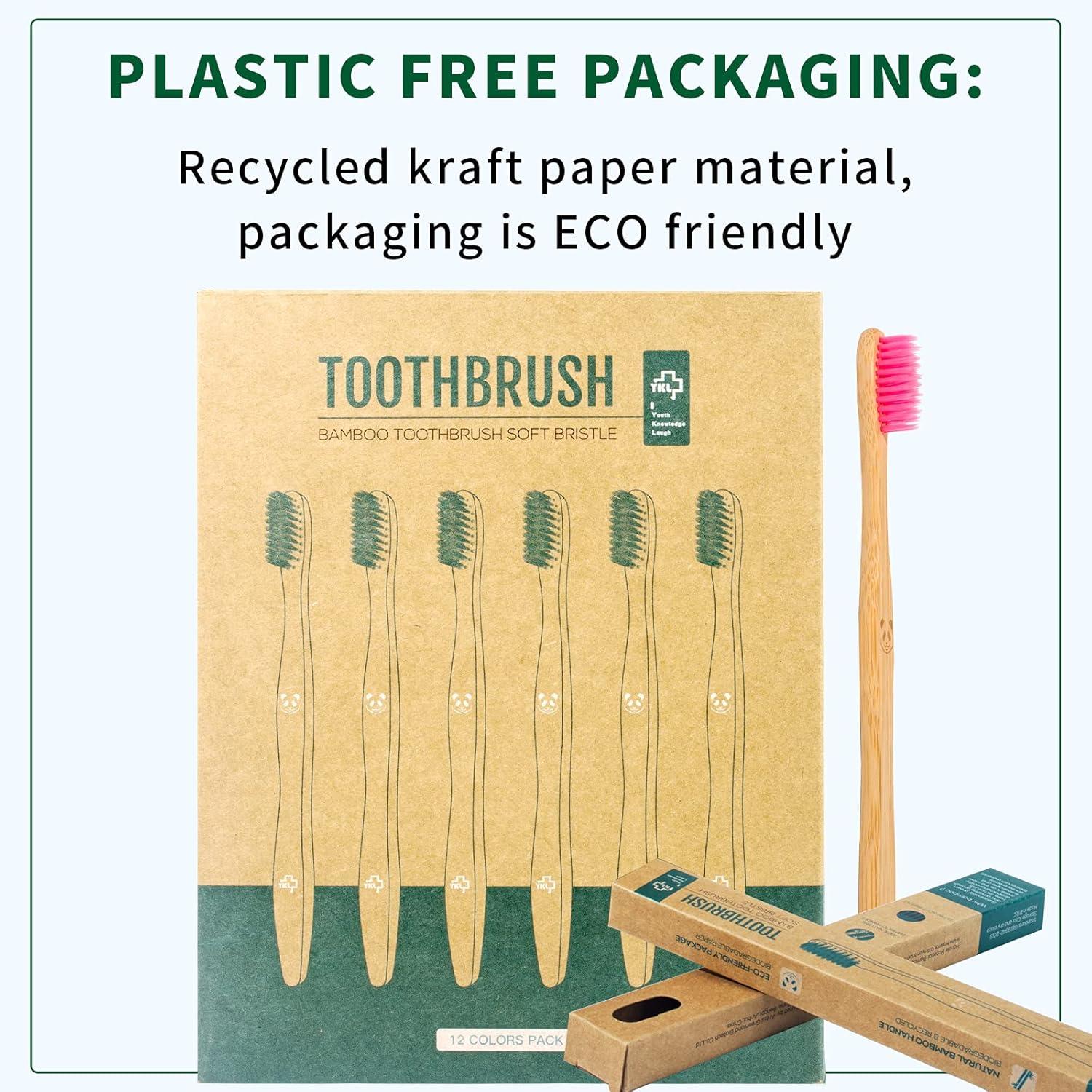 12 Pack Bamboo Toothbrushes - Eco-Friendly Biodegradable Charcoal ...