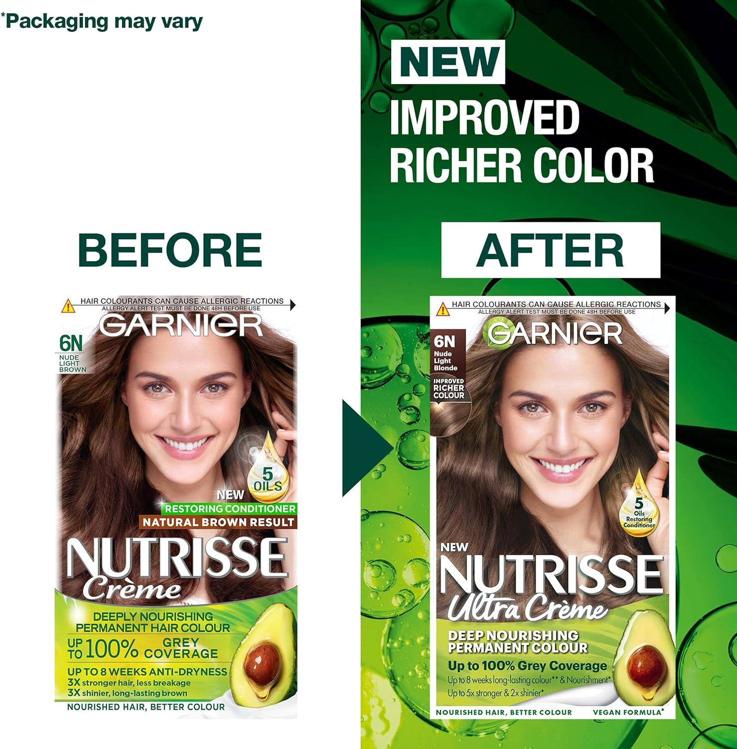 Garnier Nutrisse 6N Nude Light Brown Permanent Hair Dye - Natural ...