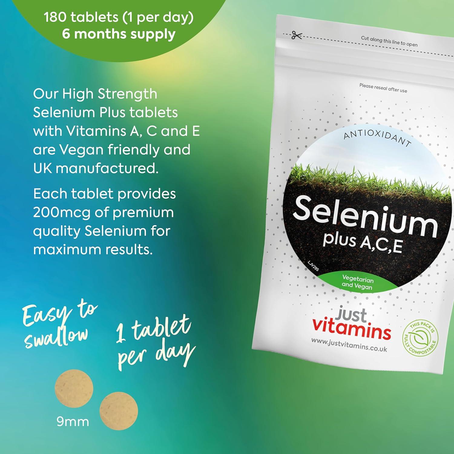 Selenium 200mcg + Vitamin A C E Tablets x180 - Skin Hair Nail & Immune ...