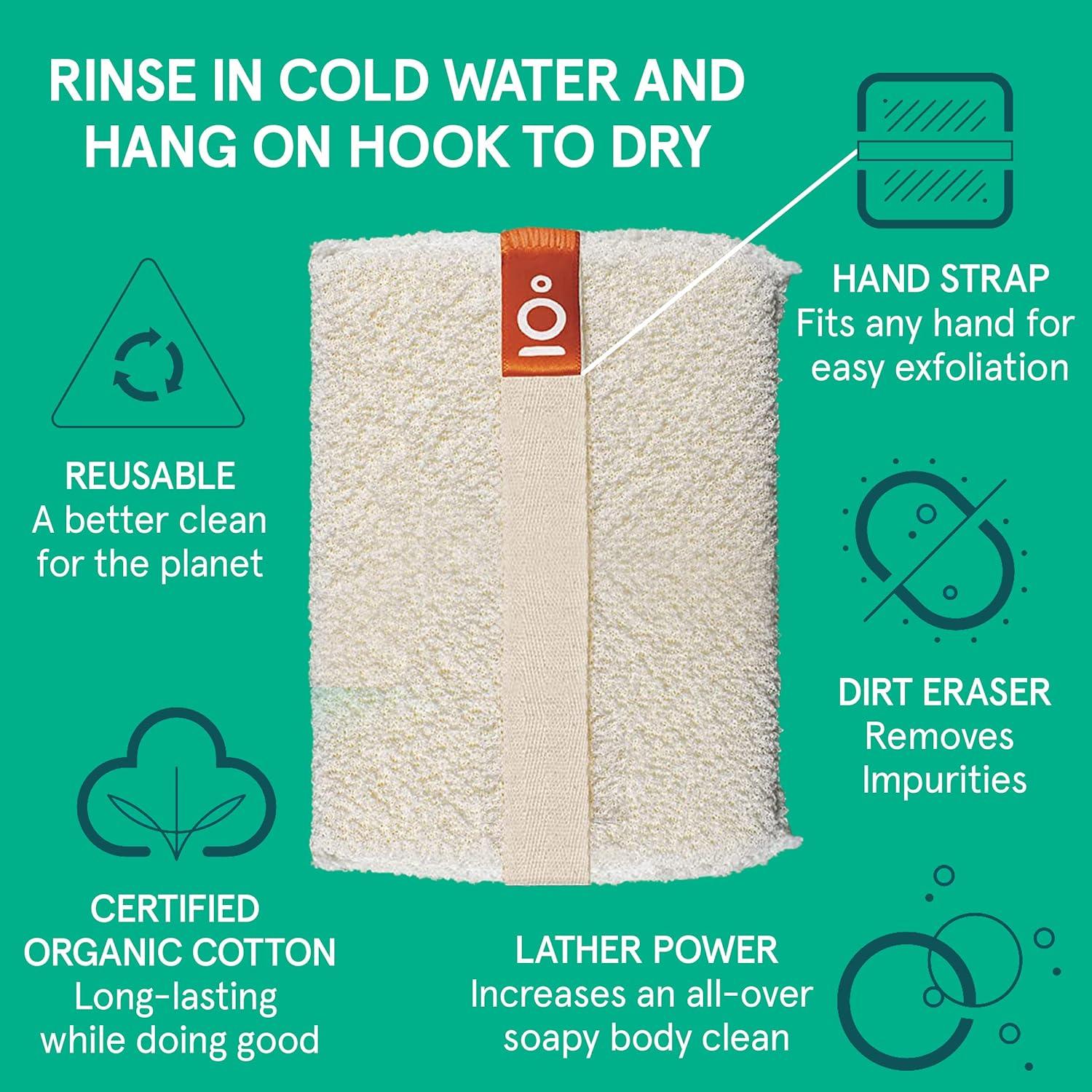 Cleanlogic Organic Cotton Exfoliating Body Scrubber - 3 Pack Reusable ...