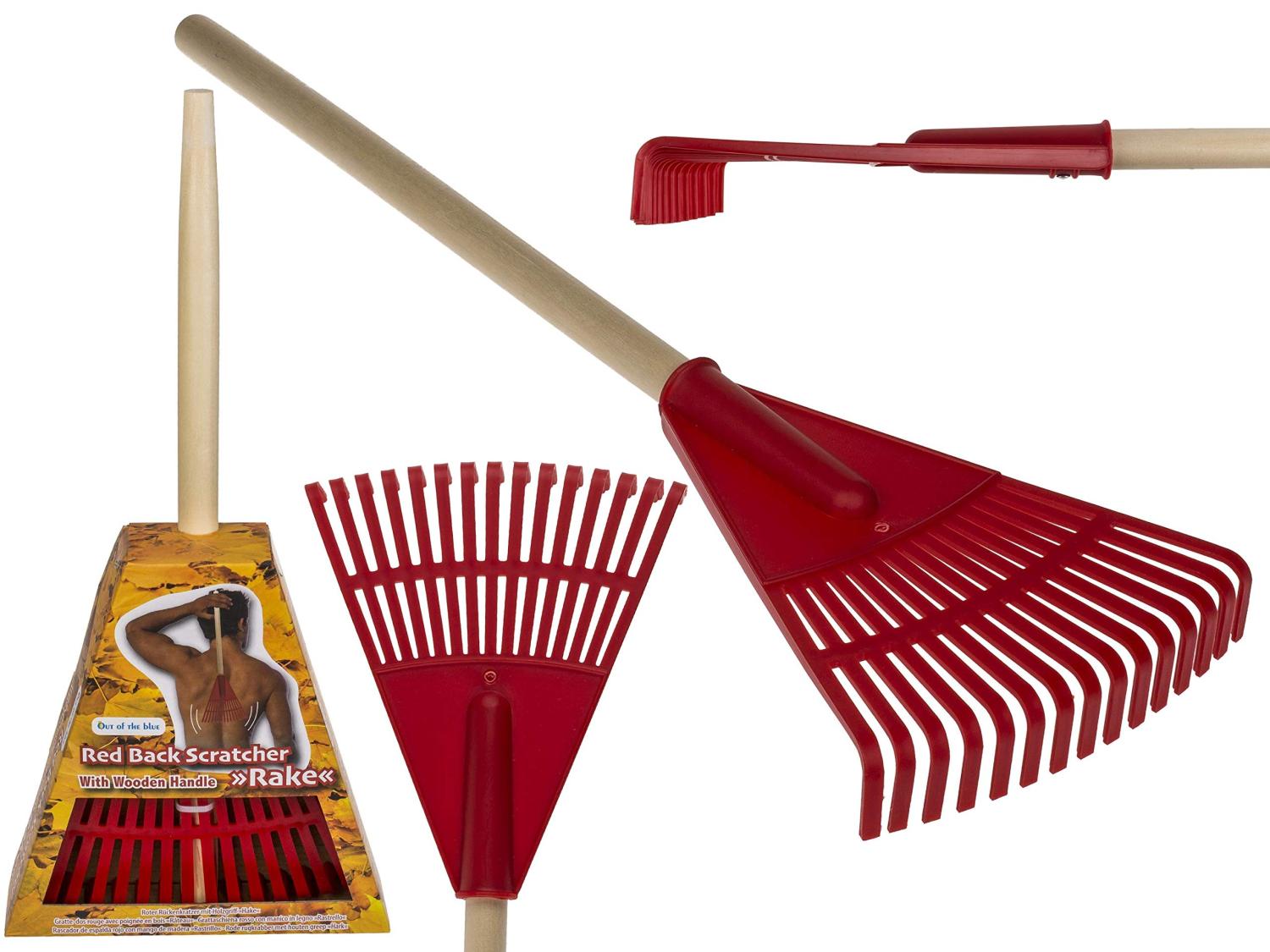 Red Back Scratcher with Wooden Handle - 60 cm Plastic Rake for ...