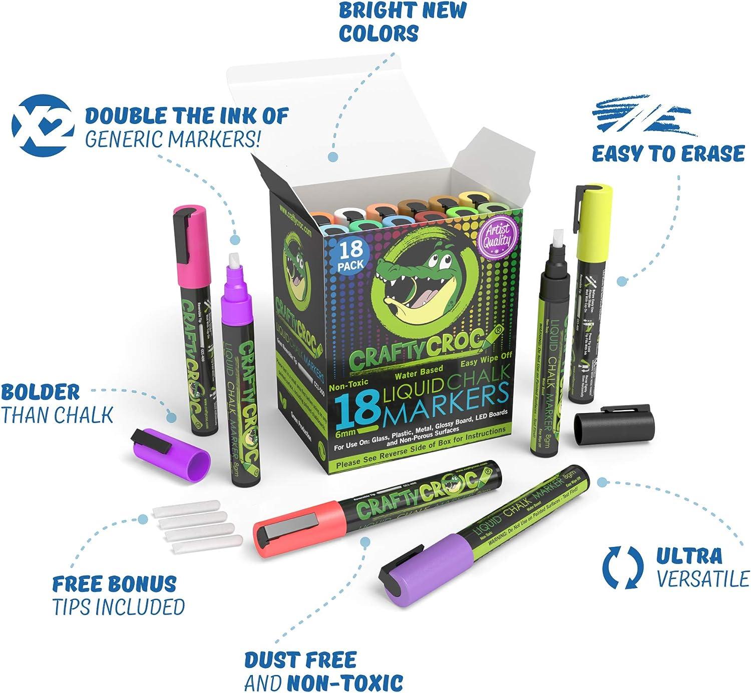 Crafty Croc Liquid Chalk Markers Jumbo 18 Pack - Neon & Earth Colors ...