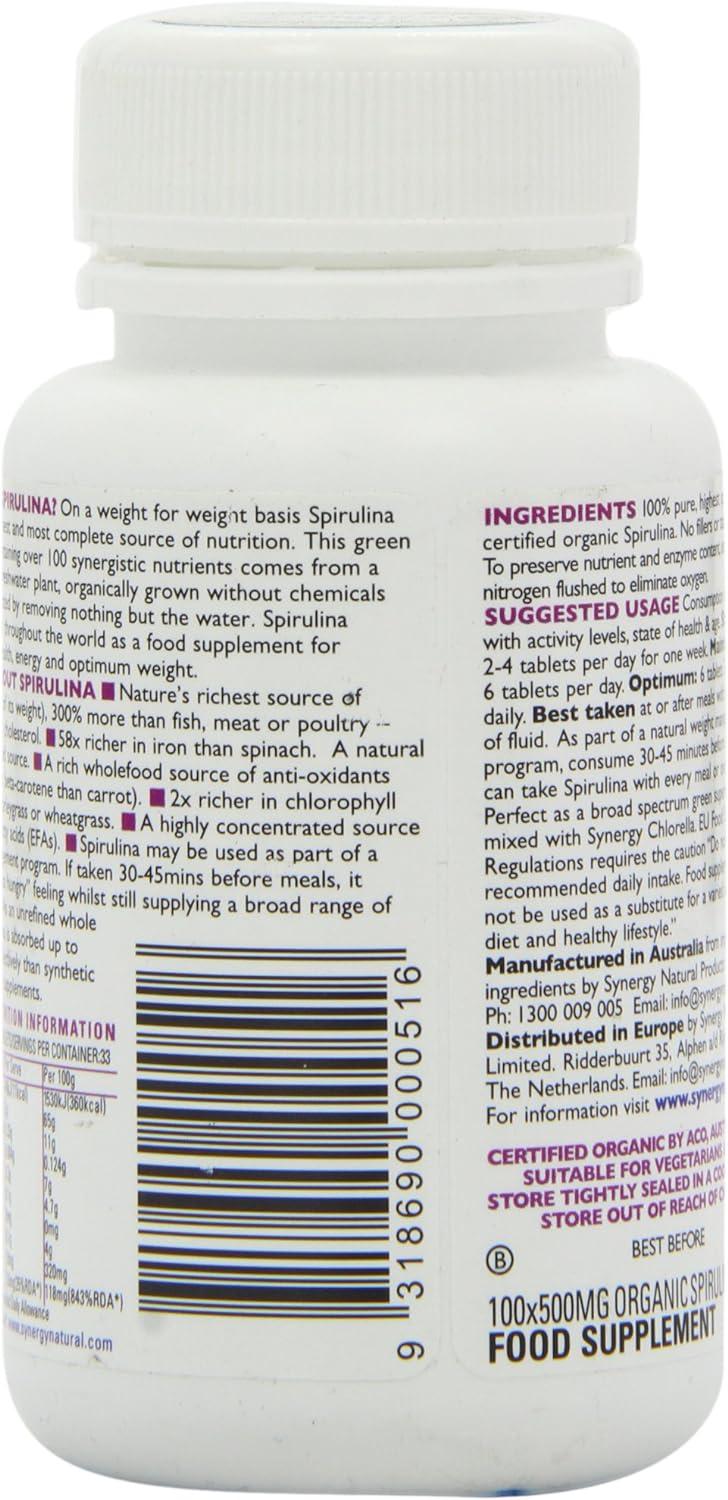 SYNERGY NATURAL Organic Spirulina Tablets - 100tabs (1 Pack) | Buy Now ...