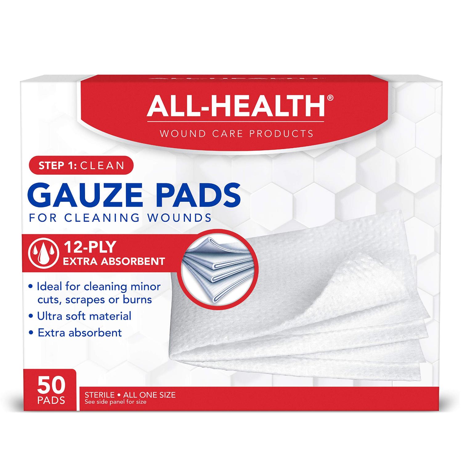 All Health Gauze Pads 50 Pads 3 X 3 | for Cleaning or Covering Wounds ...
