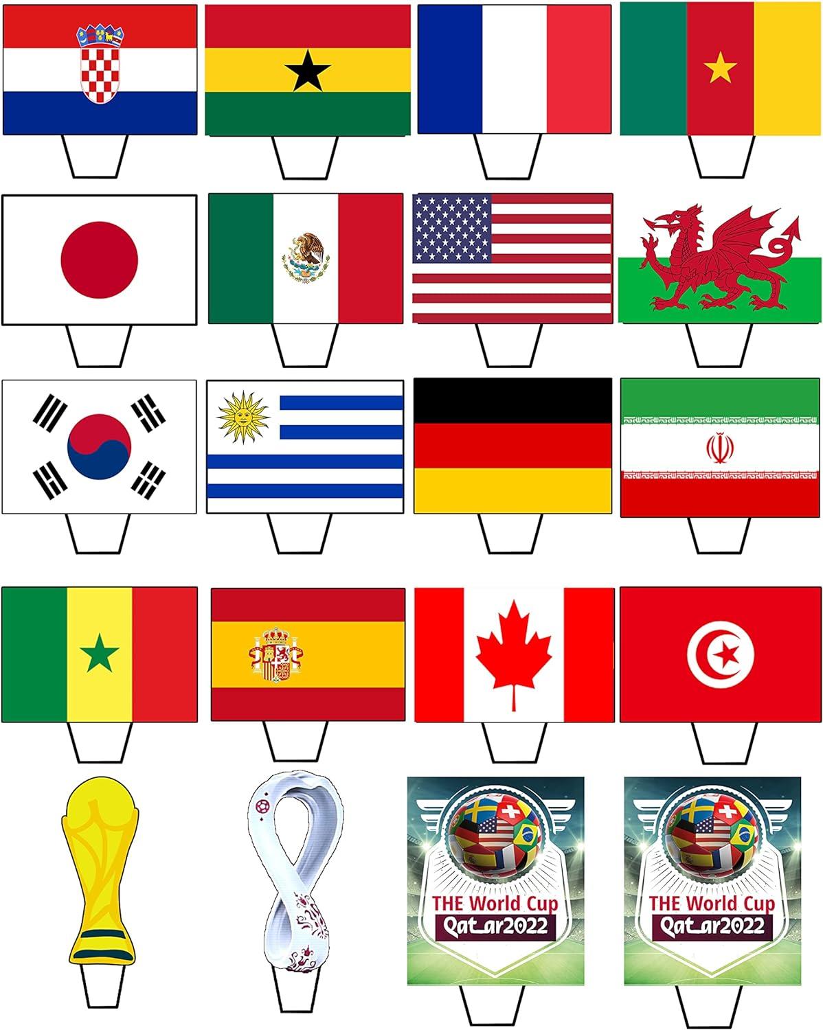 World Cup 2022 Edible Cupcake Toppers - Stand-up Wafer Cake Decorations ...