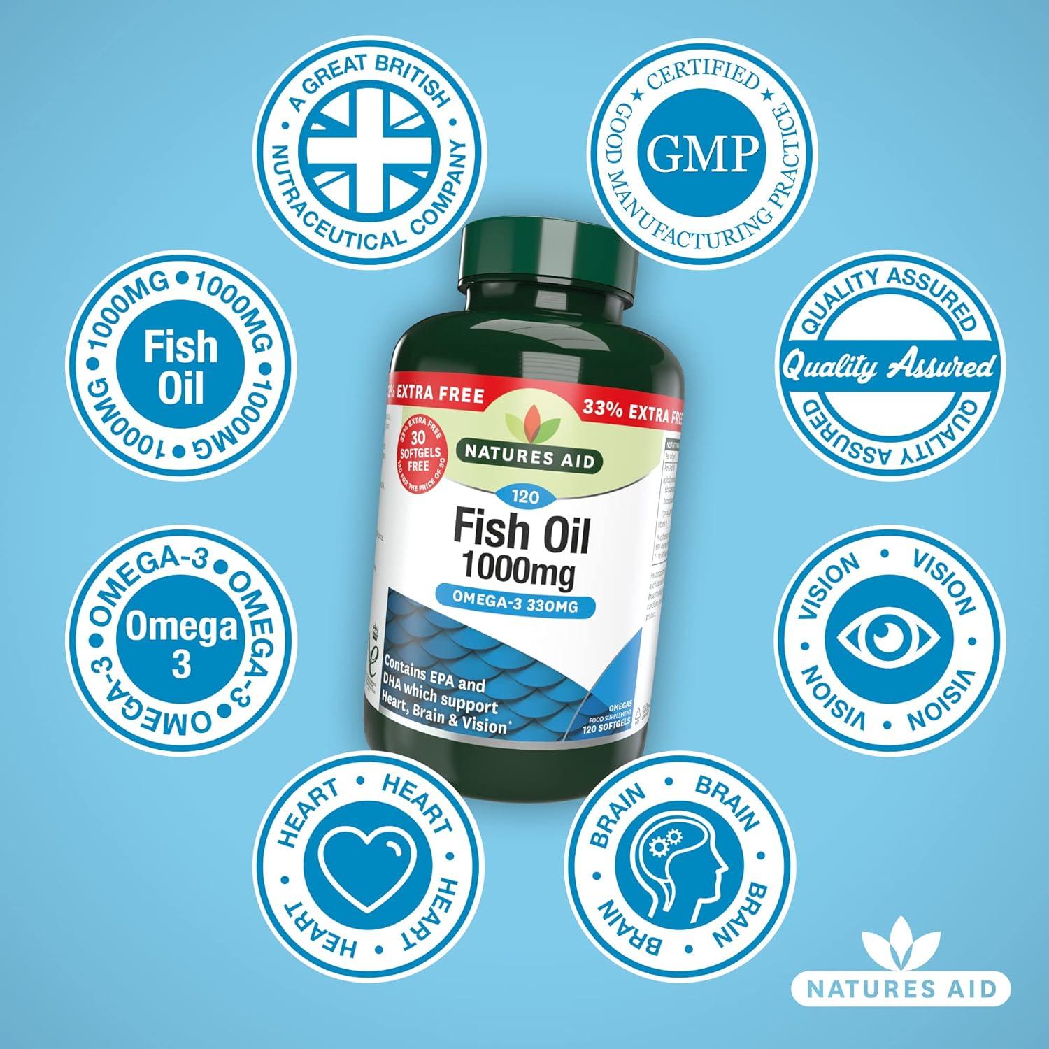 Natures Aid Fish Oil 1000mg | Omega 3 (180mg Epa & 120mg Dha) | Made In ...