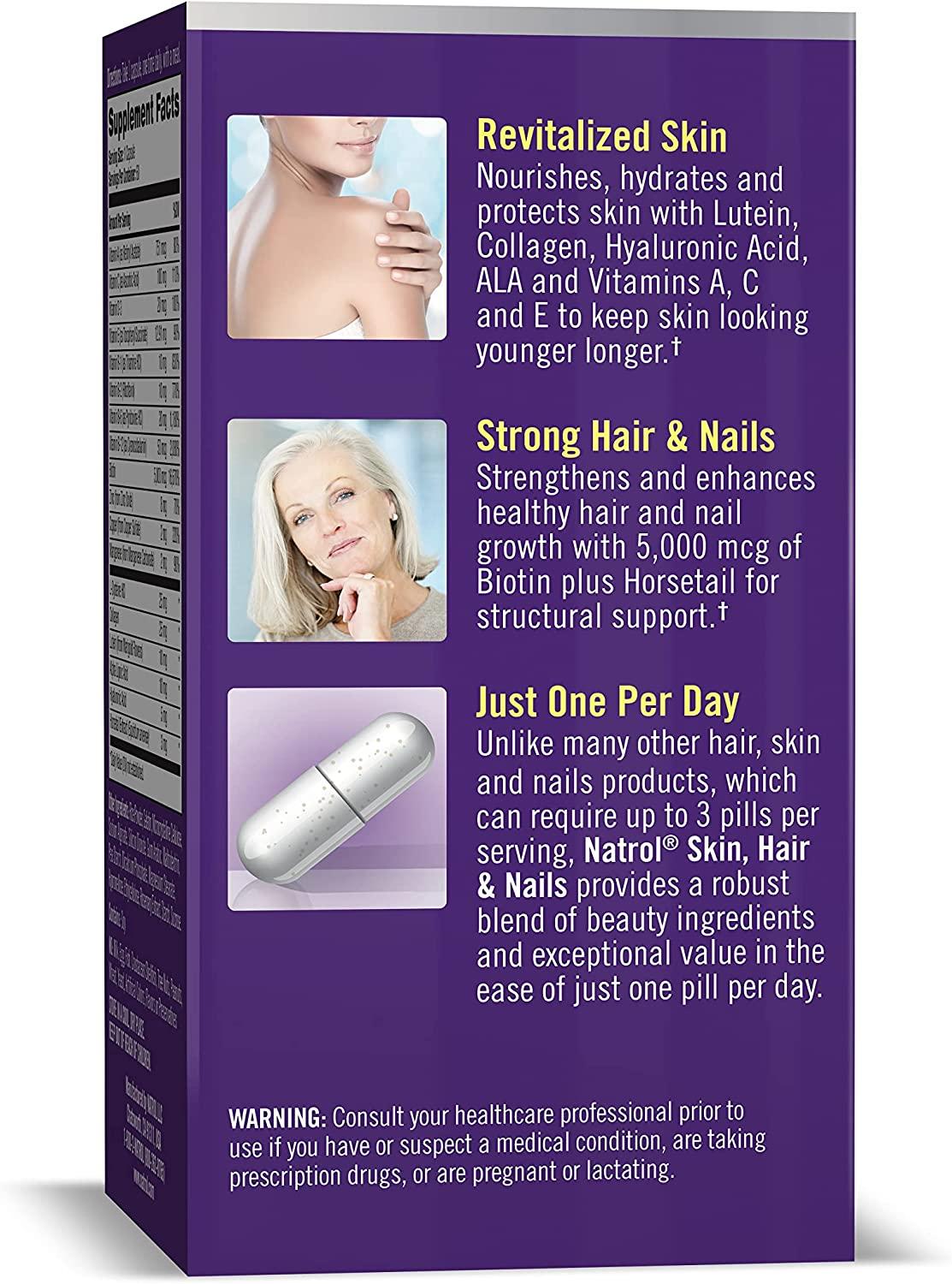 Natrol Skin, Hair & Nails Capsules - 5,000mcg Biotin, 60 Count ...