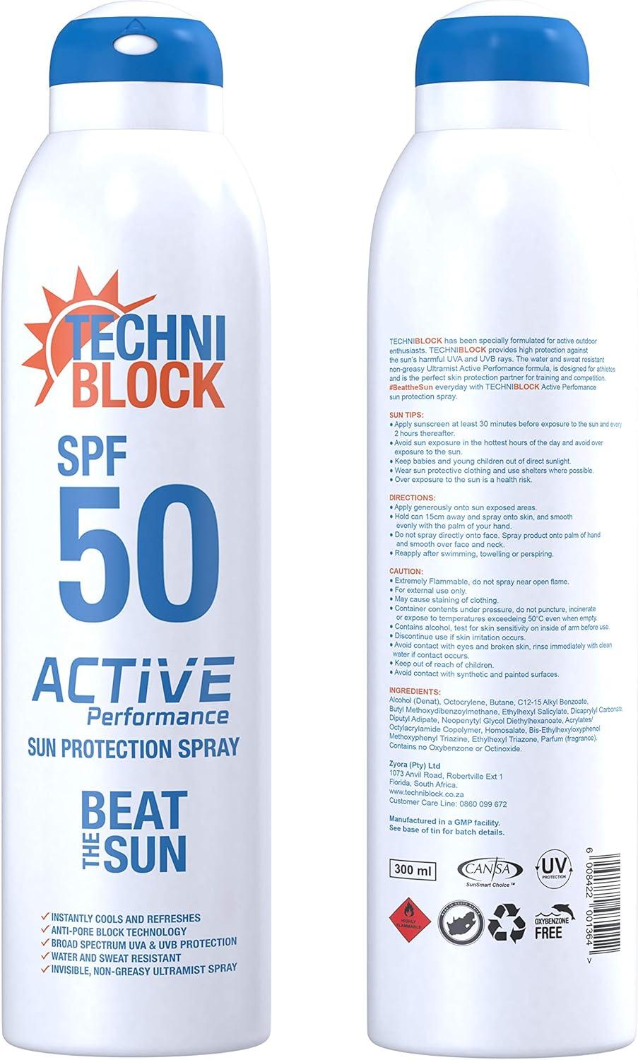 Techniblock SPF 50 Sunscreen 300ml x 2 - High Protection UV Blocker for ...