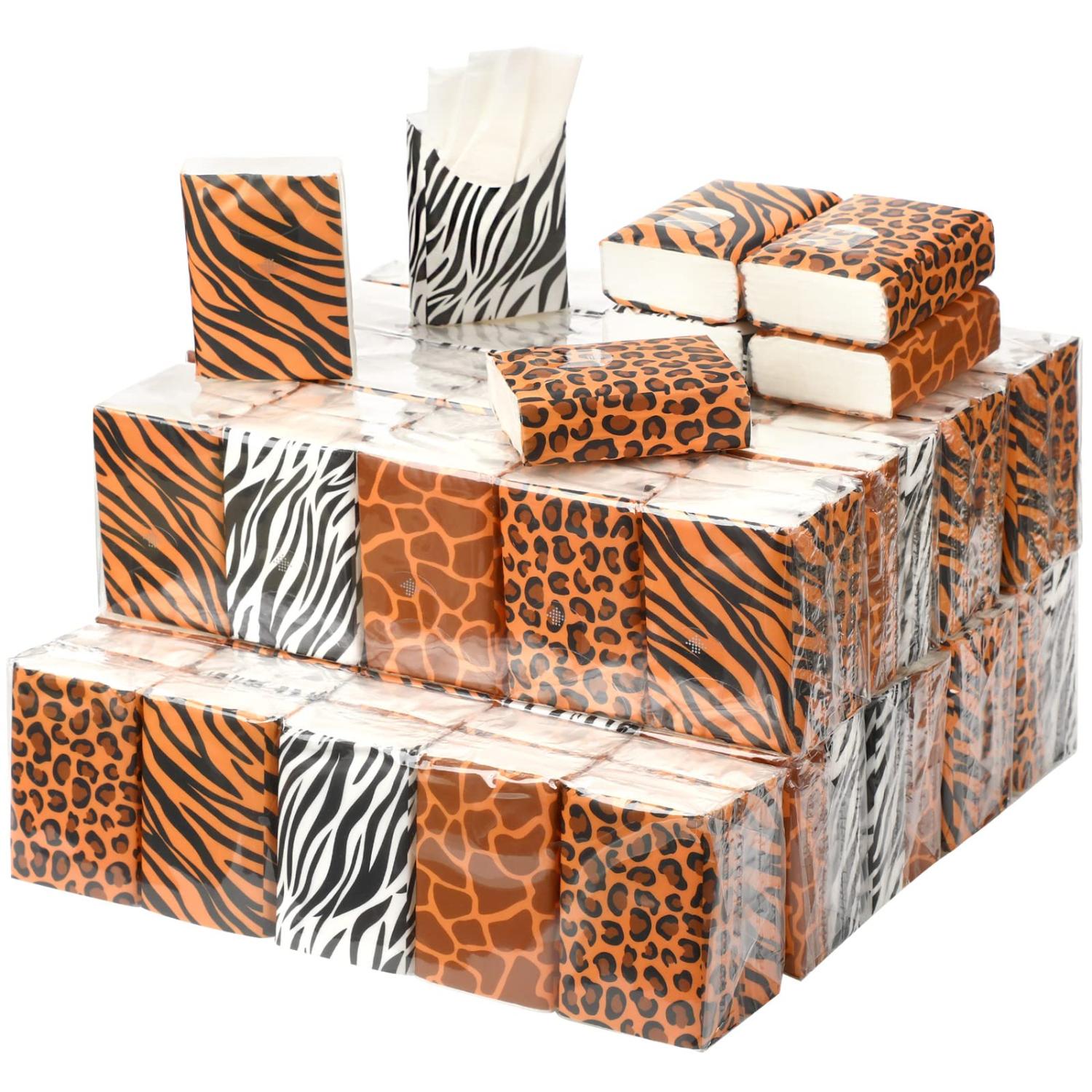 100 Pack Jungle Safari Animal Print Pocket Tissues - 3 Ply Mini Facial ...