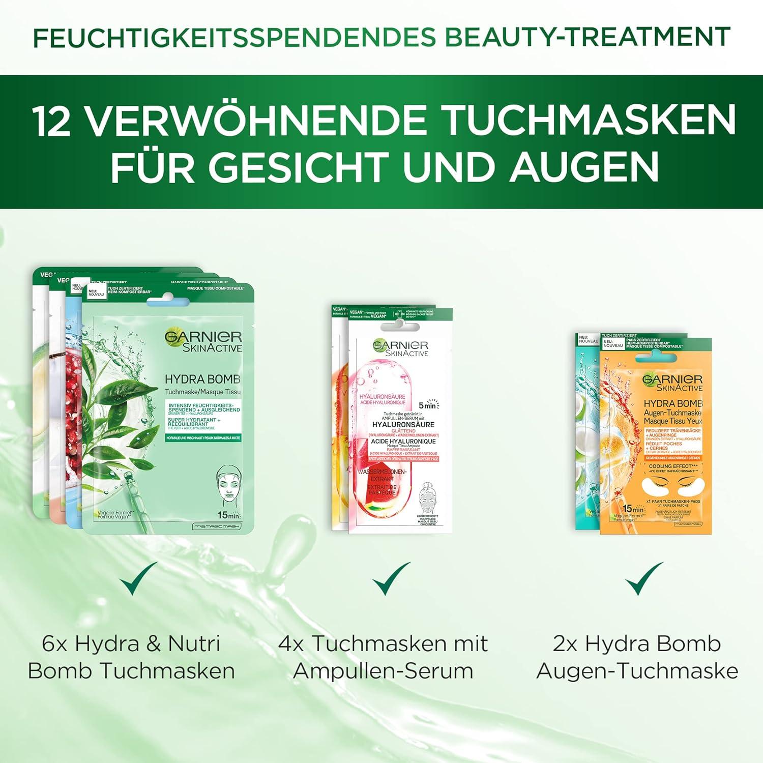 Shop Garnier Sheet Mask Set - Hydra Bomb Nutri Bomb & SkinActive | 12 ...