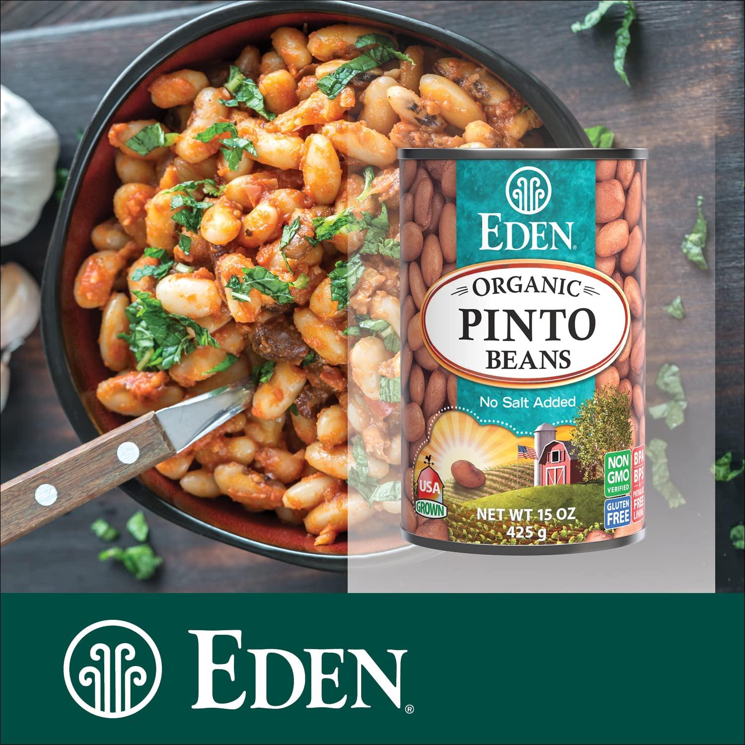 Eden Organic Pinto Beans 15 oz Can (12-Pack) No Salt Non-GMO Gluten Free Vegan Kosher U.S. Grown ...