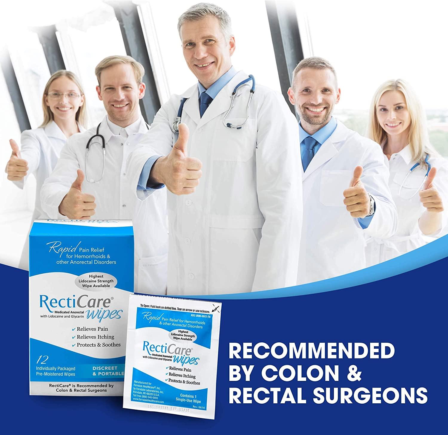 RectiCare 5% Lidocaine Anorectal Wipes with Glycerin - 12 Pack | Fast ...