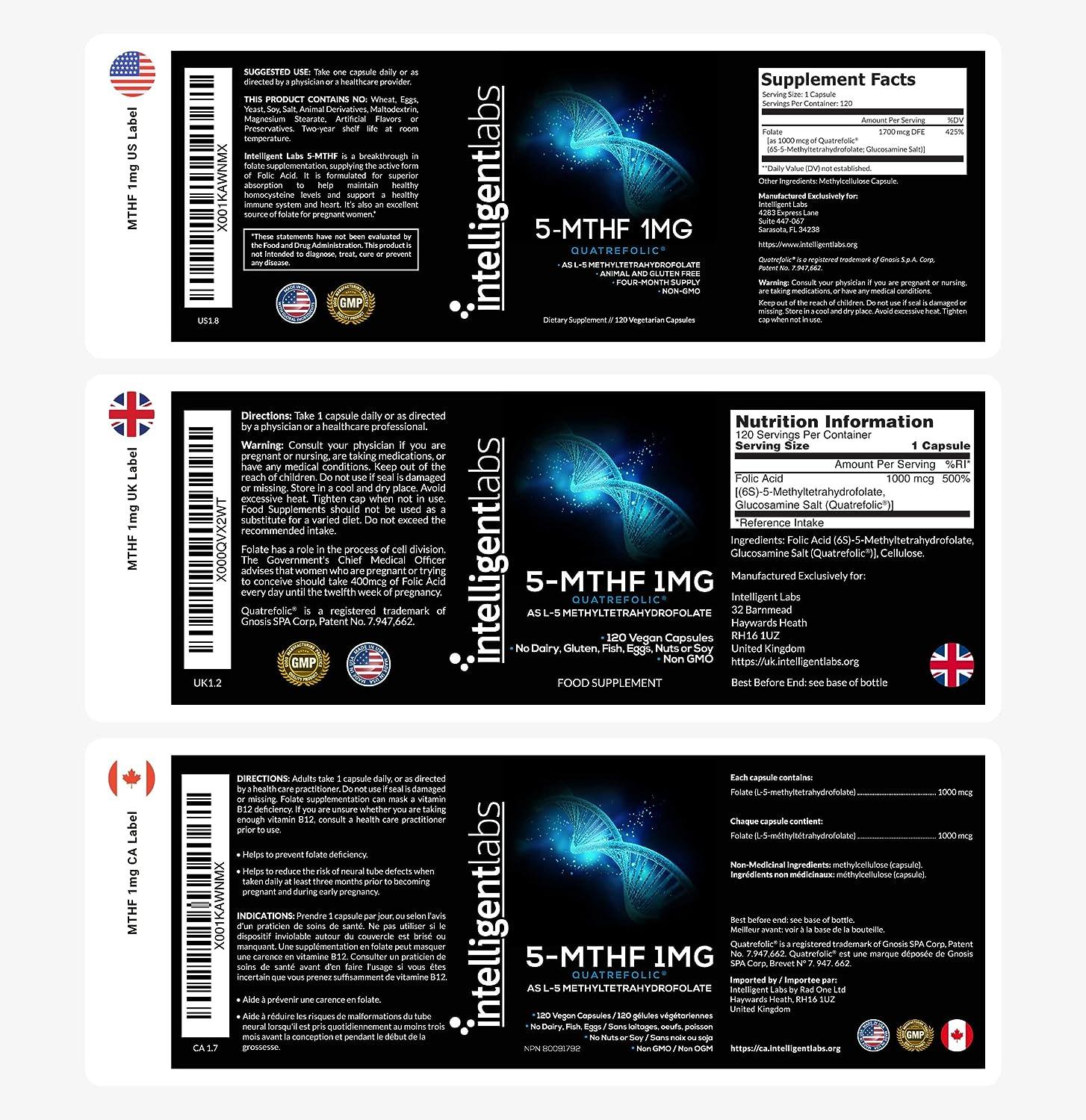 Intelligent Labs 1MG 5-MTHF Methylfolate 120 Capsules - 4 Months Supply | Buy Now with Express ...