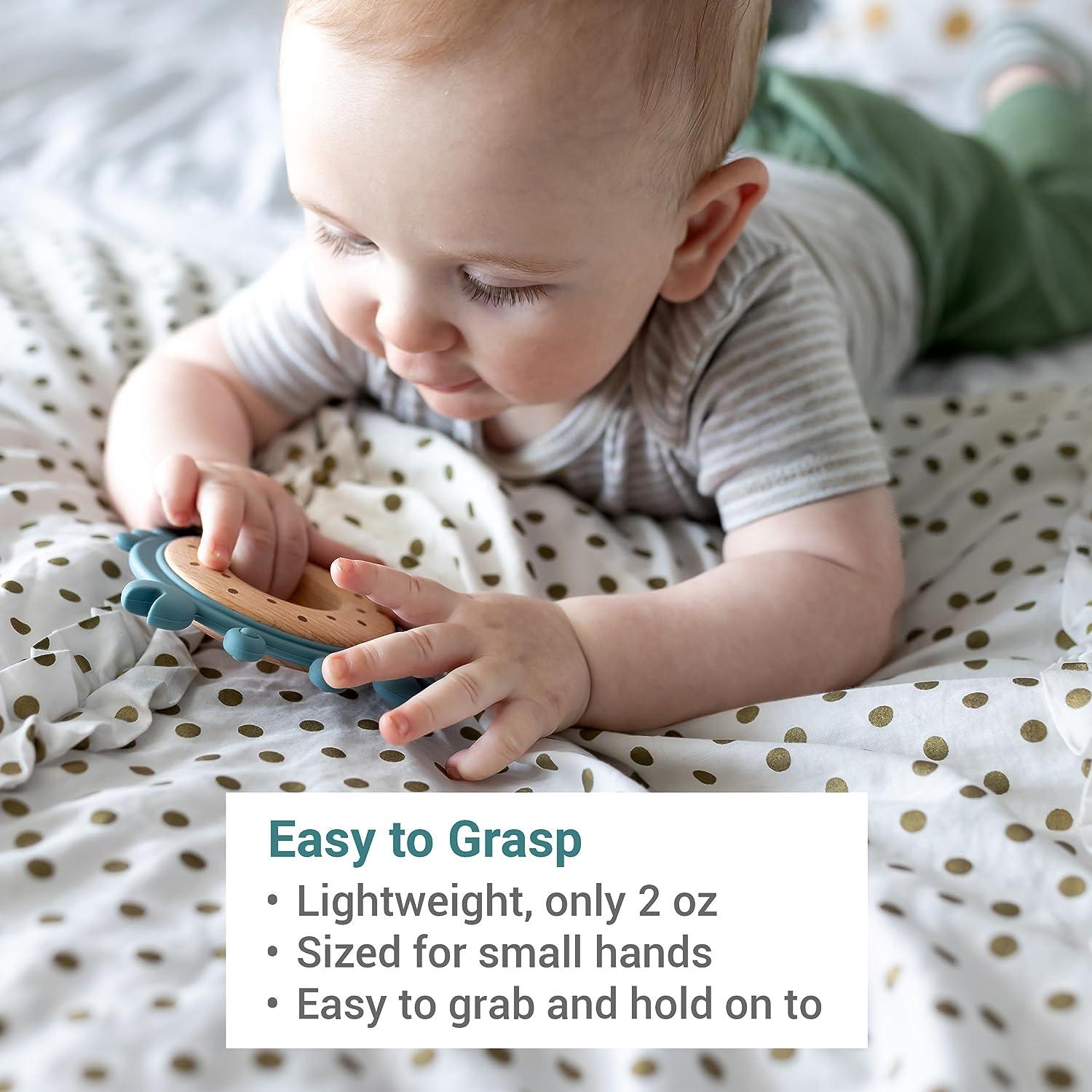 Natural Wood & Silicone Baby Teether - Sand Crab Teething Toy 3M+ (Teal ...