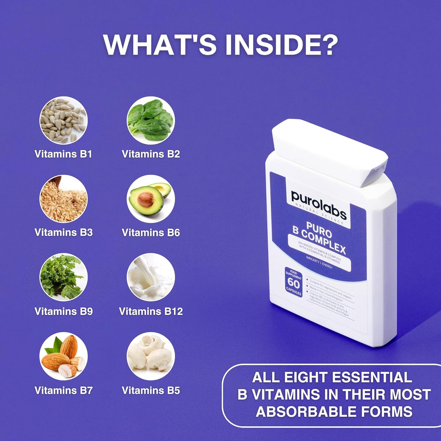Puro High Strength Vitamin B Complex | 8 Essential B Vitamins | Methylated with Folate B6 & B12 ...