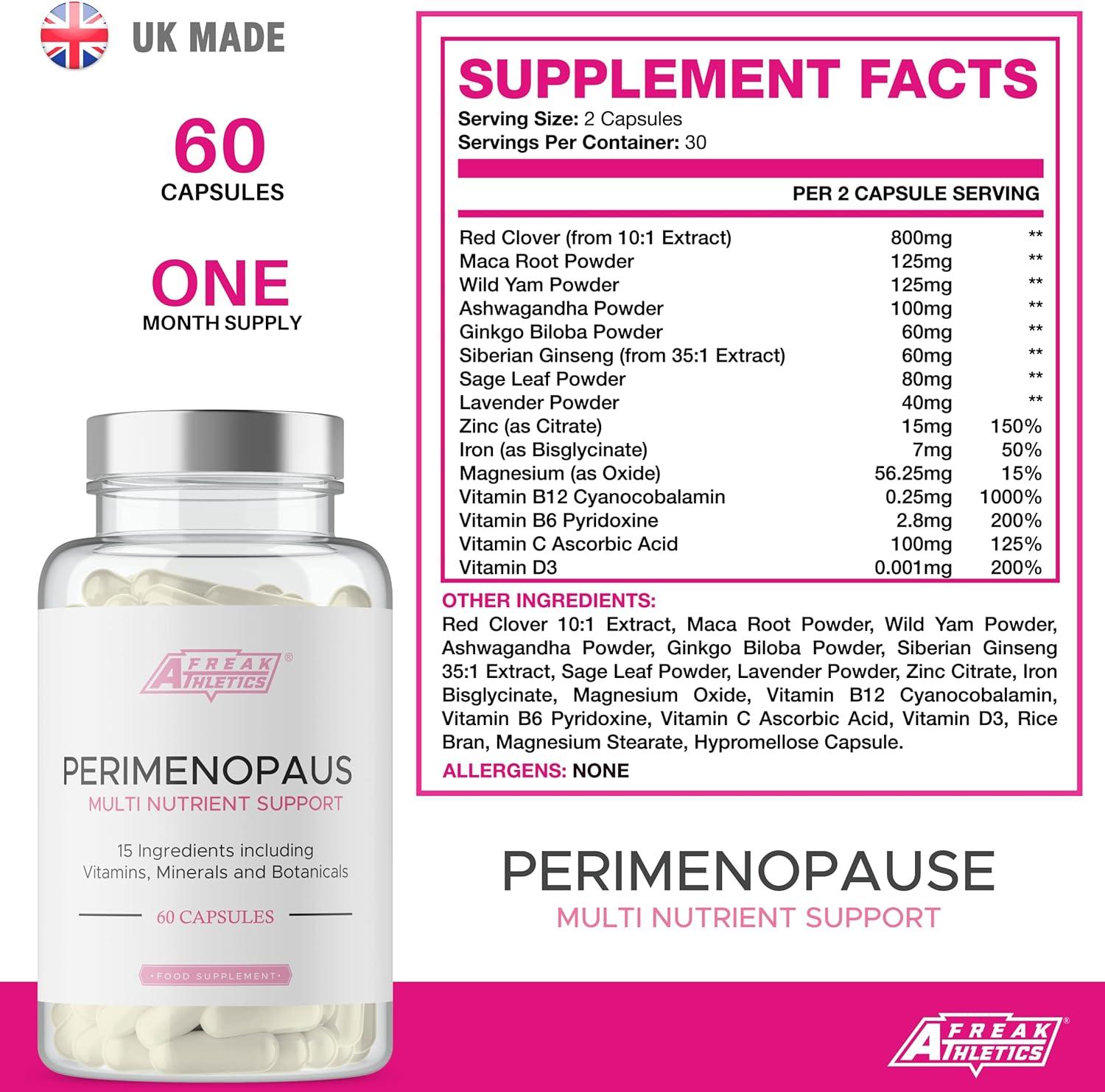 Perimenopause Support Supplements - 60 Capsules for Women's Wellbeing ...