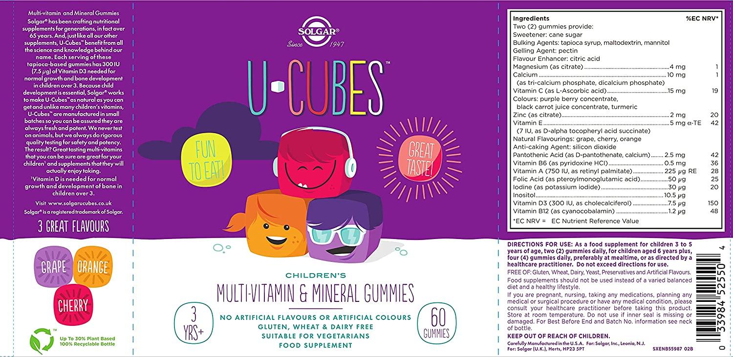 Solgar U-Cubes Children's Multi-Vitamin & Mineral Gummies - 60 Count ...