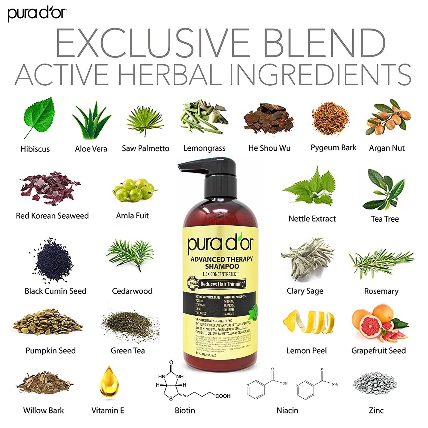 PURA D'OR Anti-Thinning Biotin Shampoo & Conditioner Set - Clinically ...