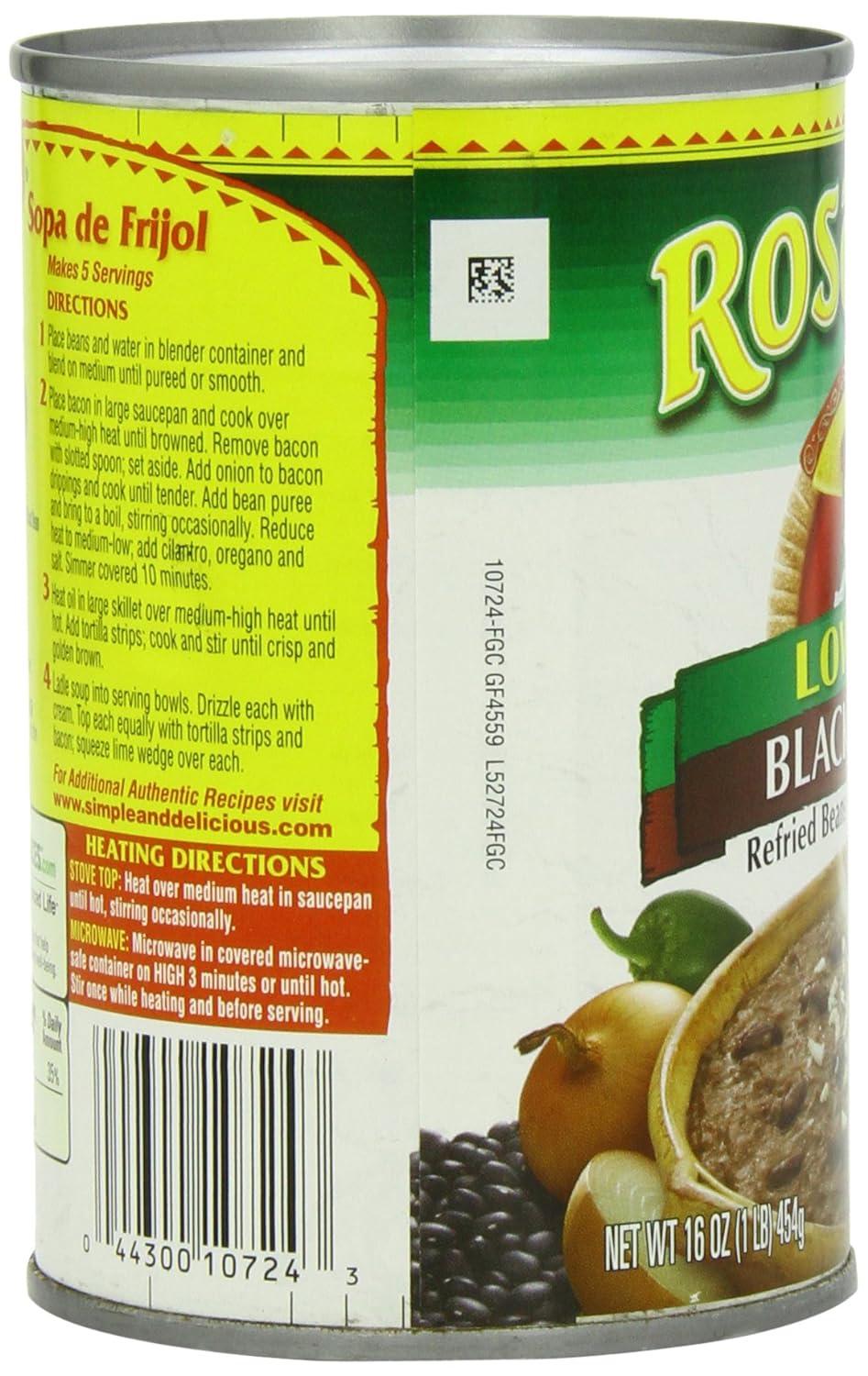 Rosarita Low Fat Refried Black Beans 1 lb (Pack of 12) - Healthy Low ...