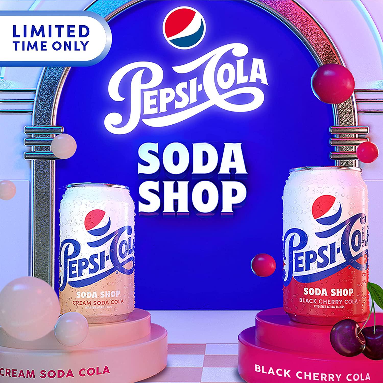 Pepsi-Cola Soda Shop, Cream Cola & Black Cherry Cola Variety Pack, 12oz ...