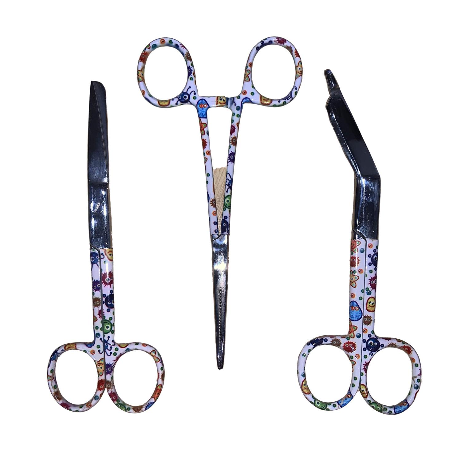 Funky Bacteria Pattern Nurse Scissors Set of 3 - Stylish & Functional ...