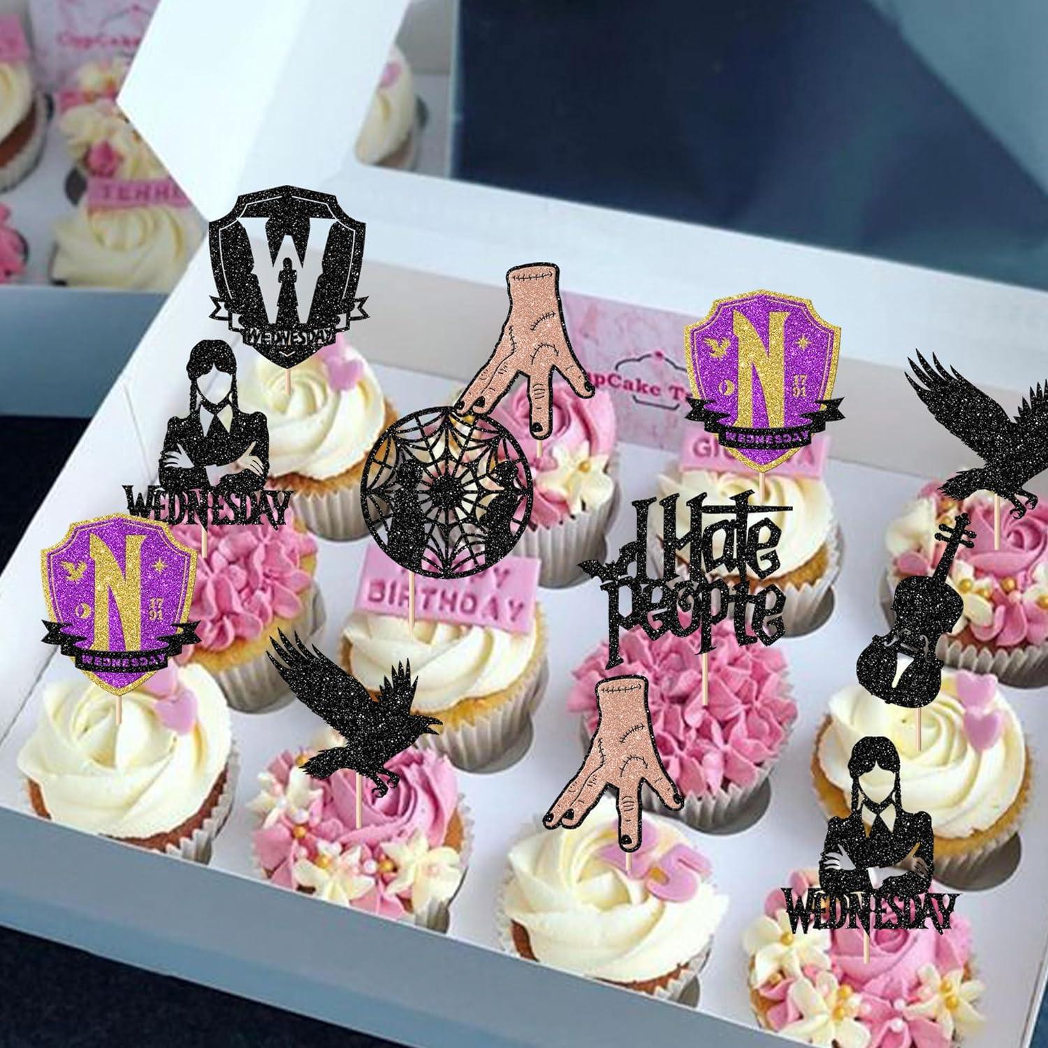 24 Pack Wednesday Birthday Addams Cupcake Toppers Glitter Fantasy ...