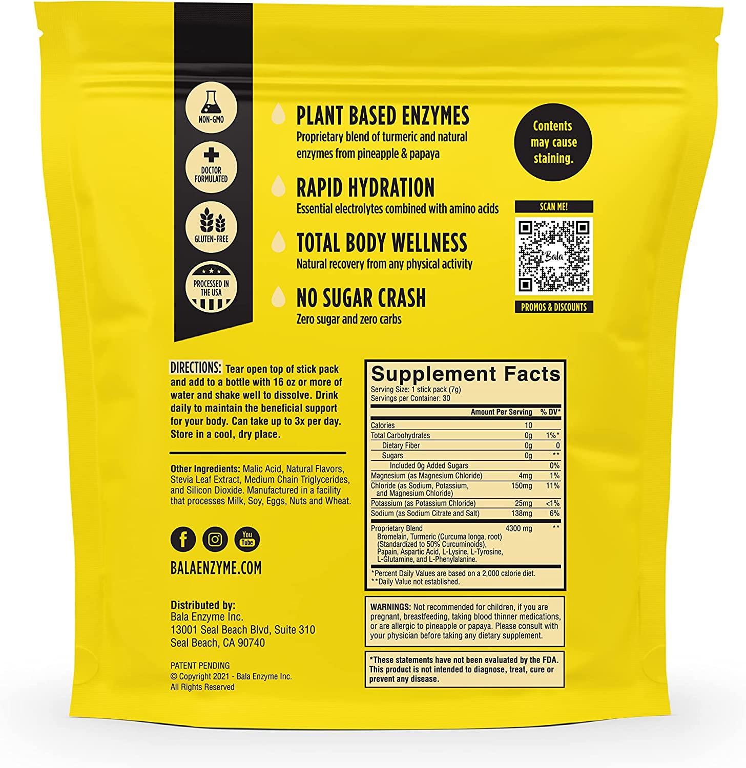 Bala Turmeric Enzyme Electrolyte Powder Packets - Post Workout Muscle ...