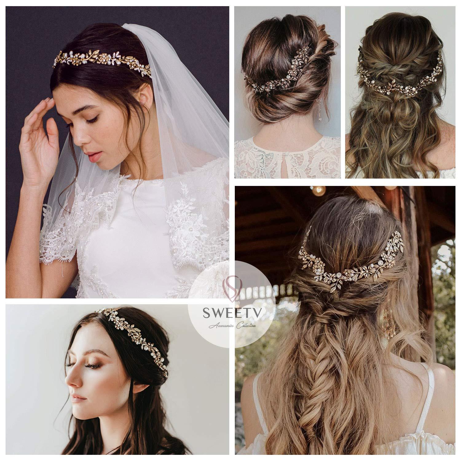Sweetv Handmade Bridal Headpiece Retro Gold Bridal Headband With