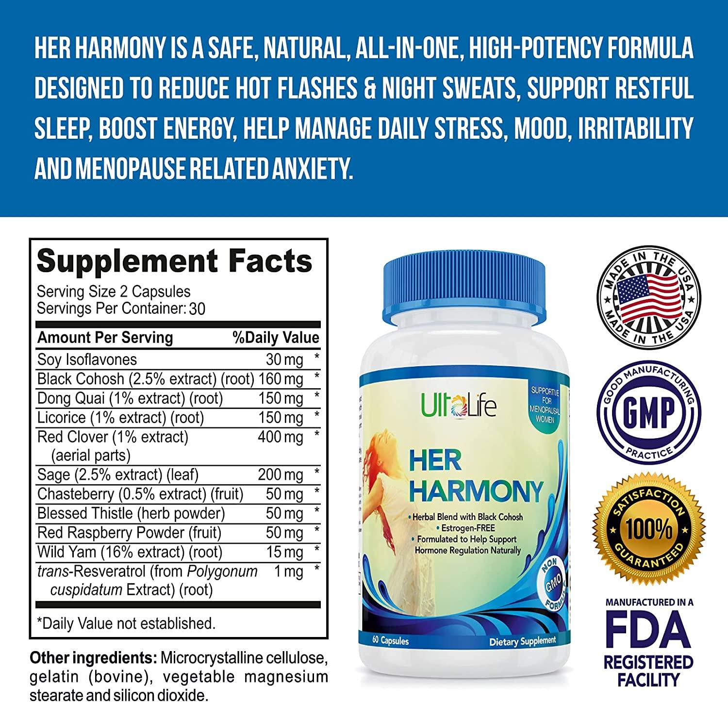 Her Harmony Advanced Menopause Supplement + Black Cohosh - Mood Swings ...