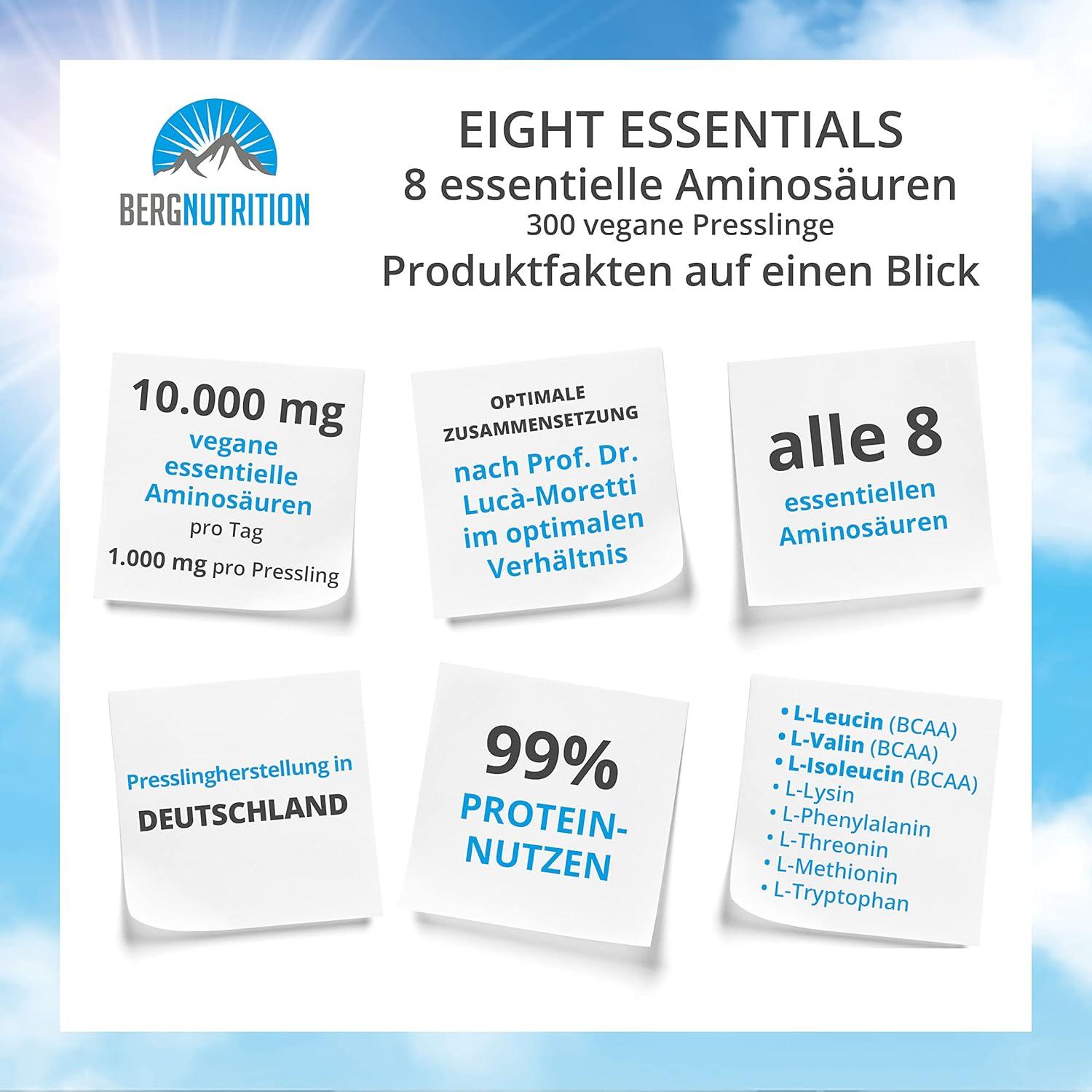 Berg NUTRITION EIGHT Essentials - 300 Vegan Amino Acid Tablets with 8 ...