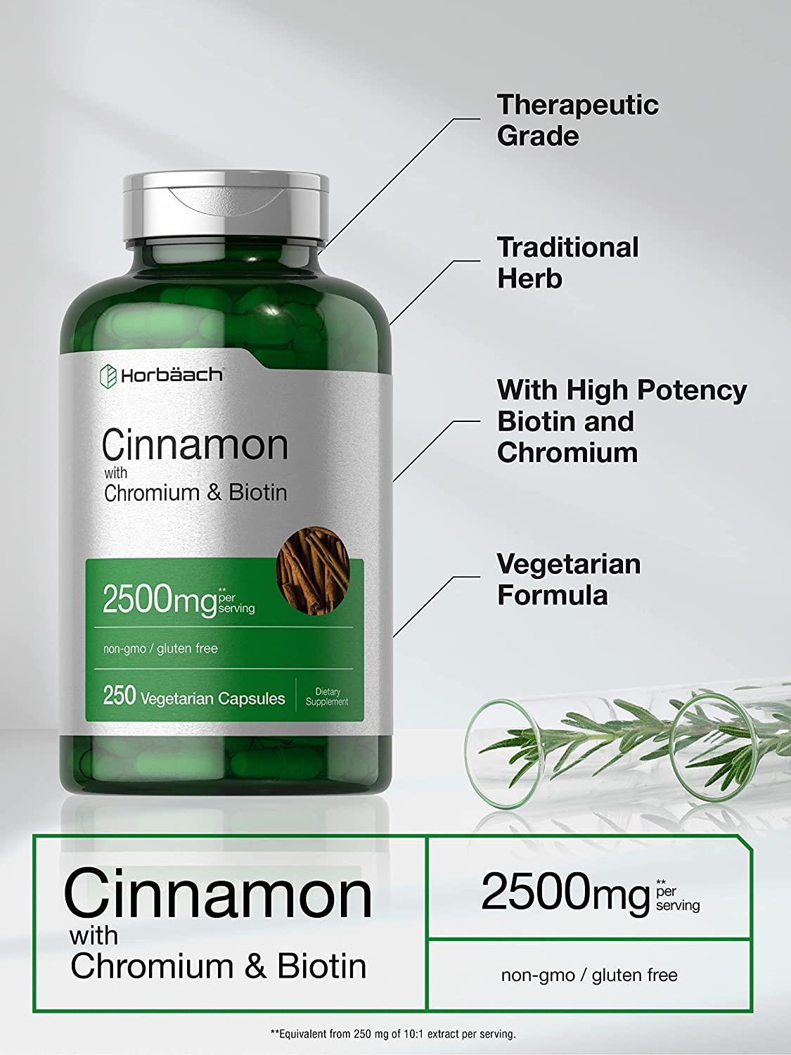 Cinnamon Capsules 2500mg with Chromium & Biotin | 250 Count Vegetarian ...